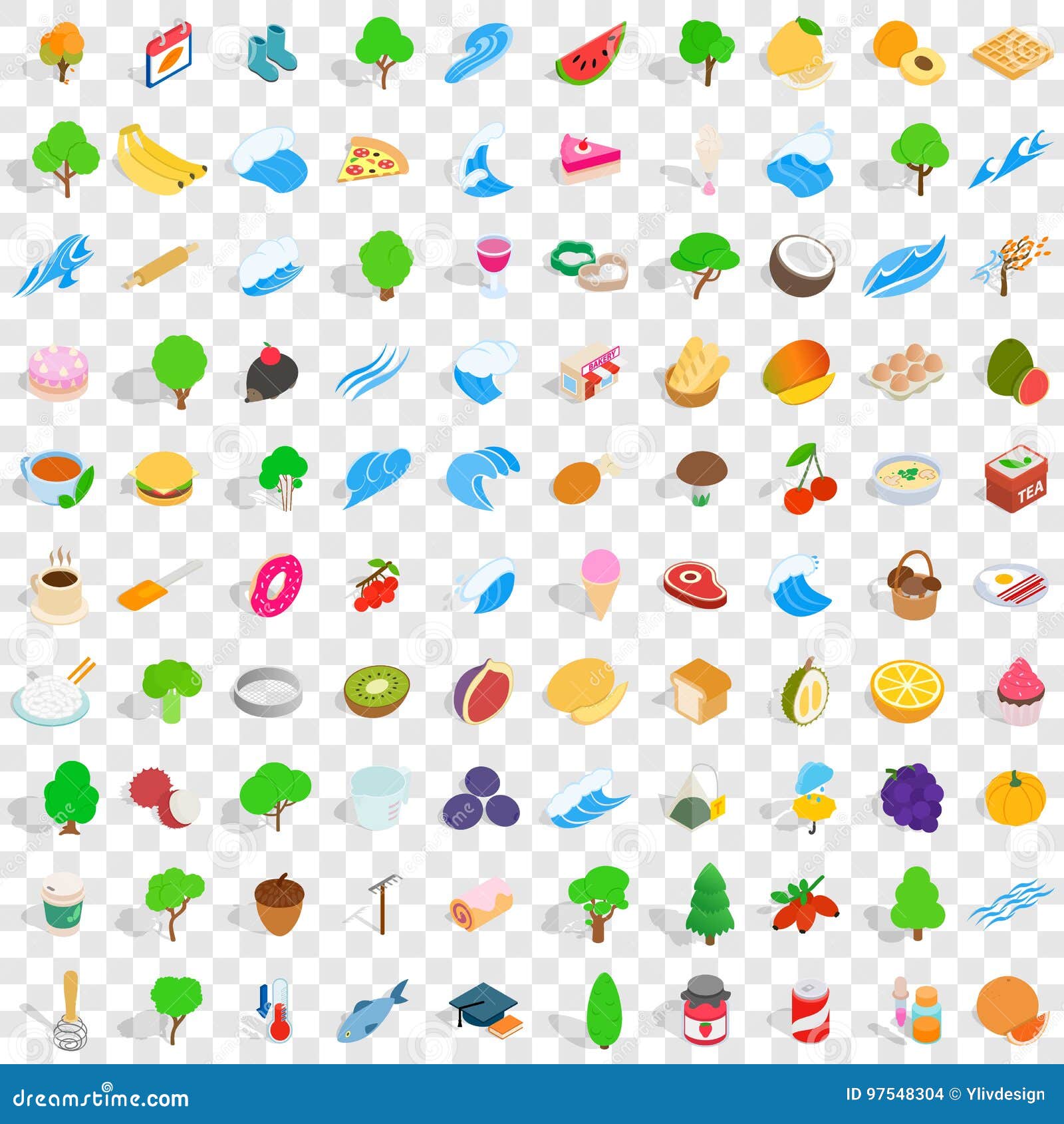 100 Natural Icons Set, Isometric 3d Style Stock Vector - Illustration ...