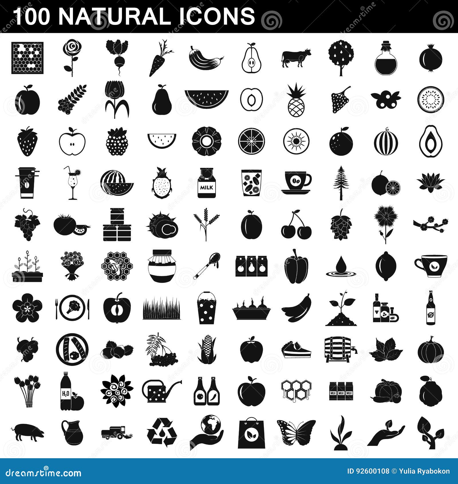100 Natural Icons Set, Simple Style Stock Vector - Illustration of ...