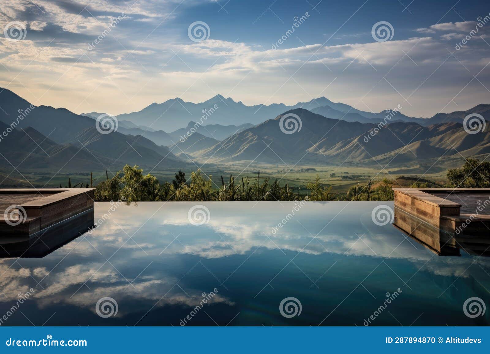 Natural Infinity Pool Overlooking a Scenic Mountain Range Stock ...
