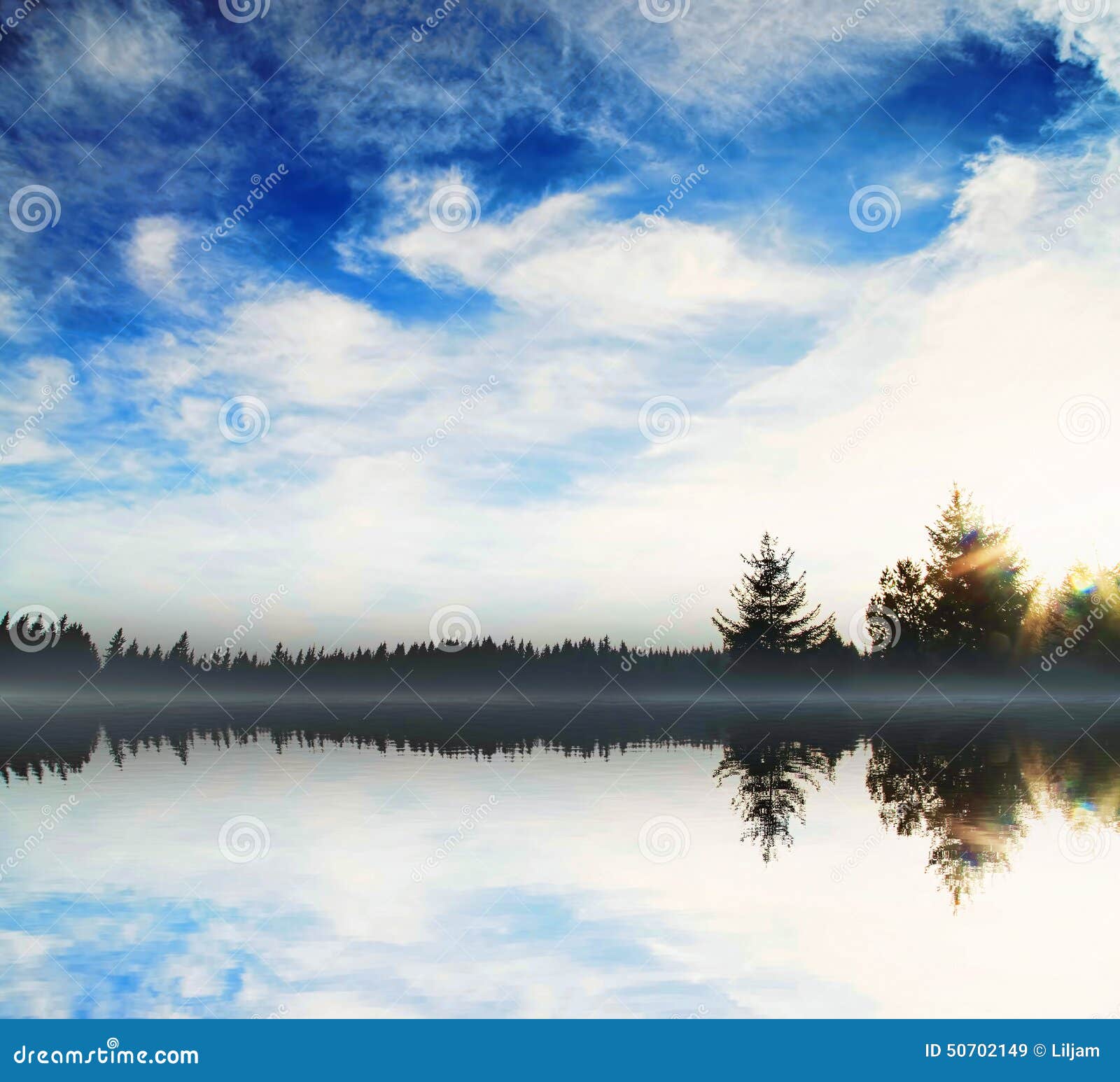 Natural Lake Scene with Trees and Cloudscape Stock Image - Image of ...
