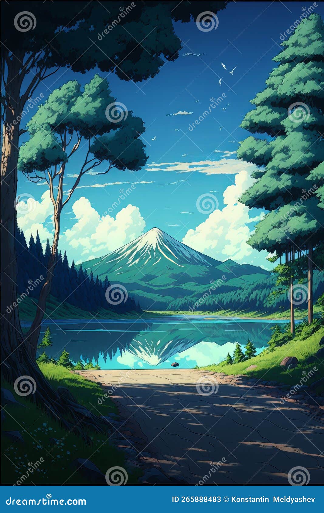 Natural Landscape in Anime Style Stock Illustration - Illustration of ...
