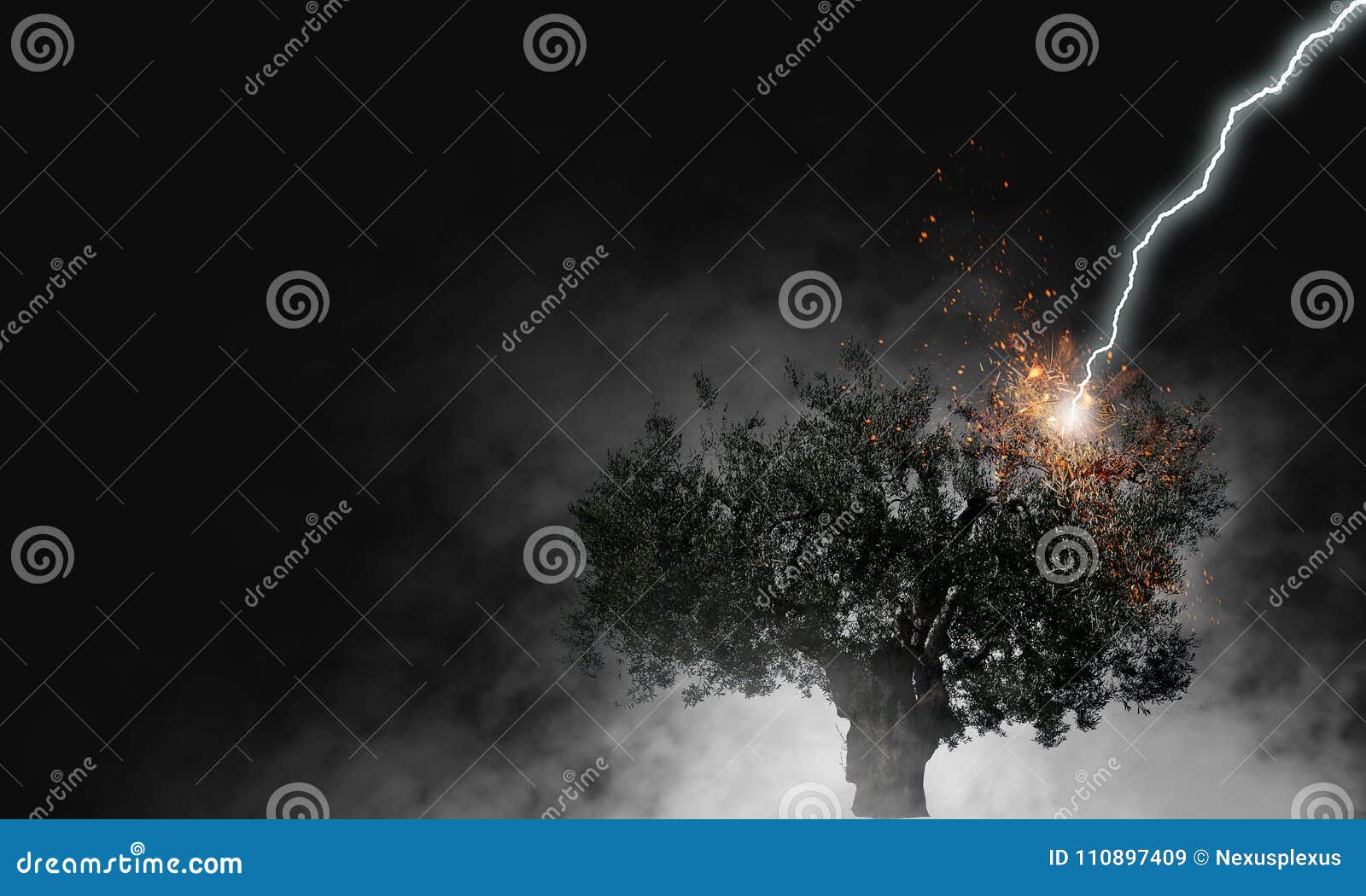 Bright Lightning Hit the Tree Stock Illustration - Illustration of ...
