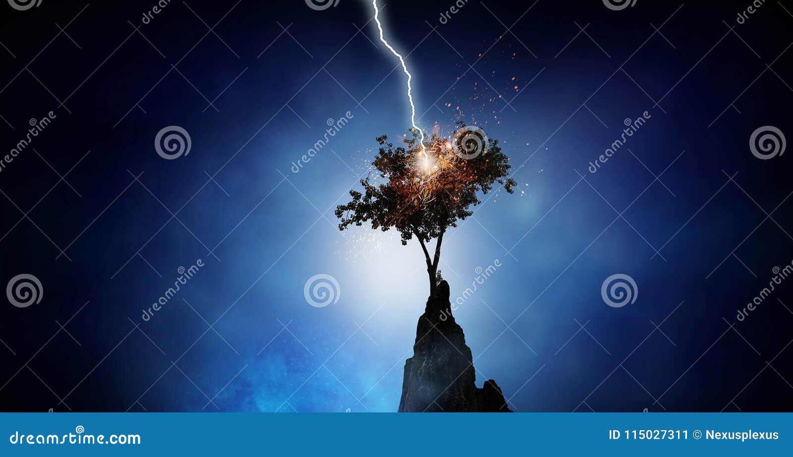 Bright Lightning Hit the Tree Stock Image - Image of darkness ...