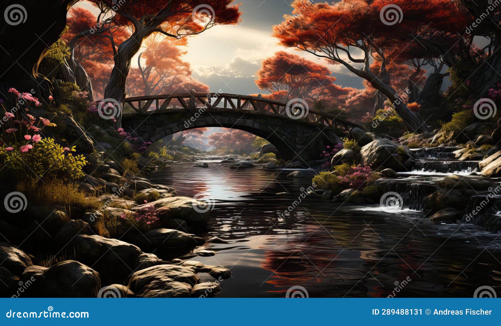 Natural Landscape, Bridge in the Park at Daytime. Stock Image - Image ...
