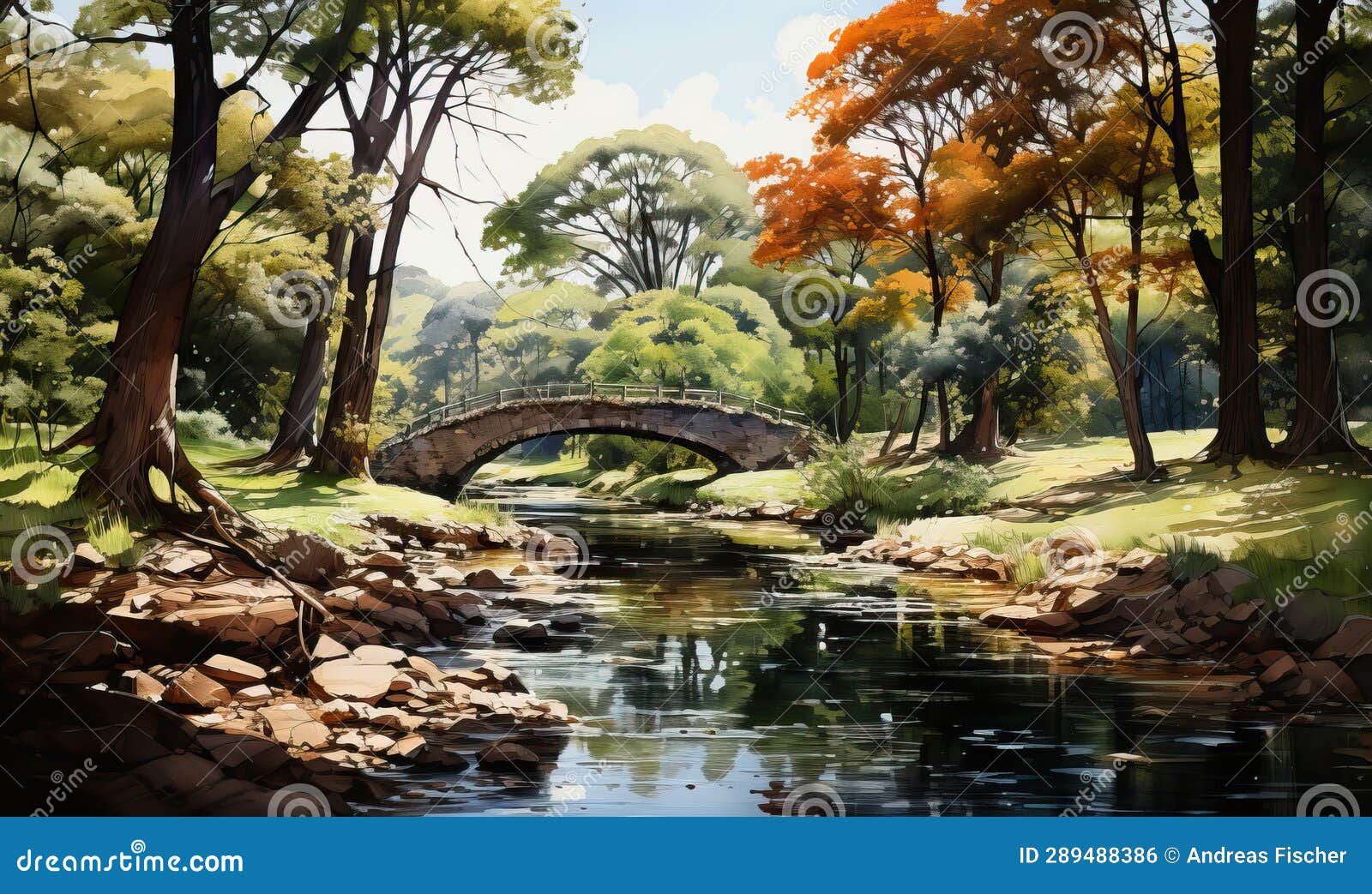Natural Landscape, Bridge in the Park at Daytime. Stock Photo - Image ...