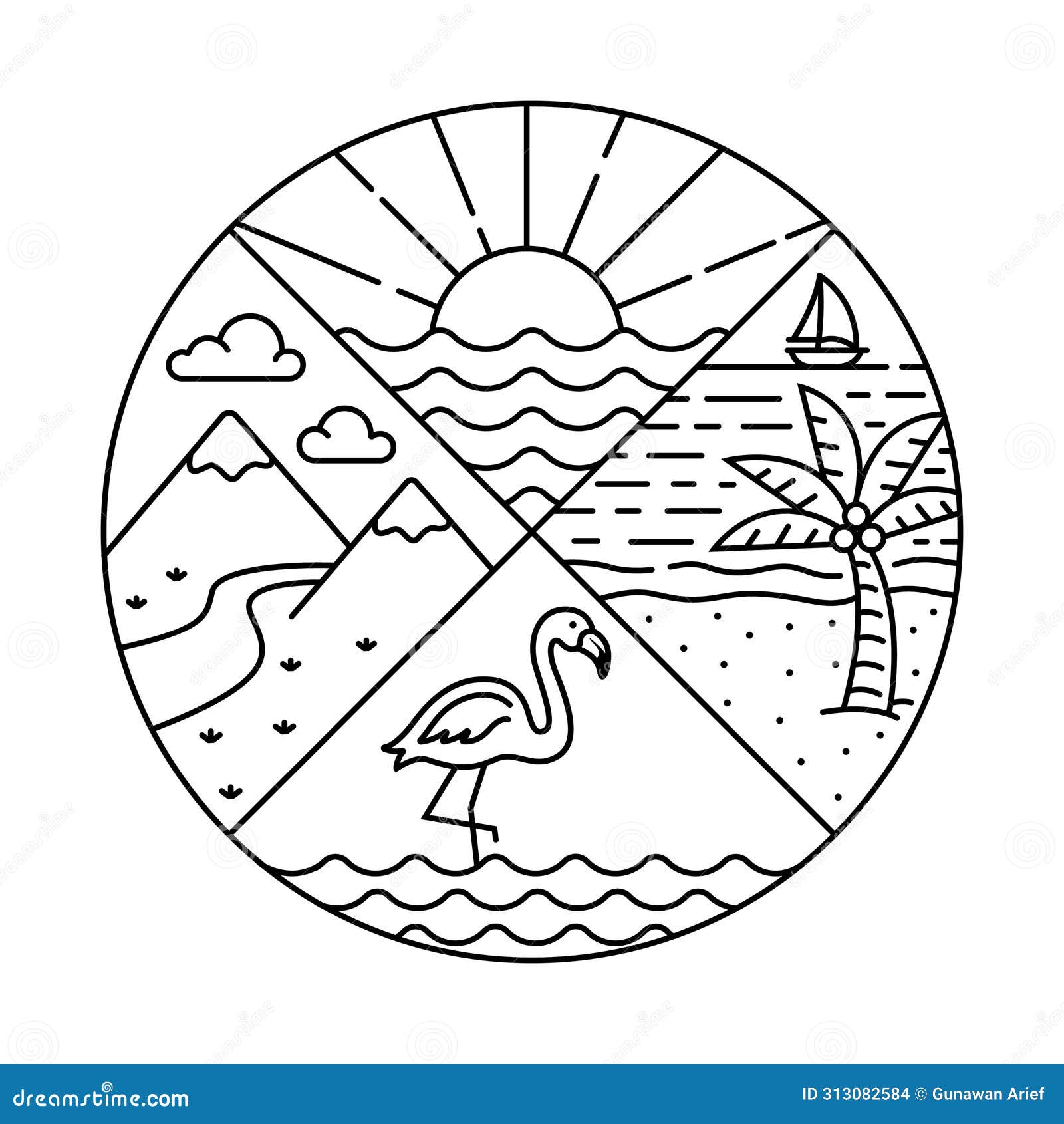 Natural Landscape in Circle Frame Illustration Vector Stock Vector ...