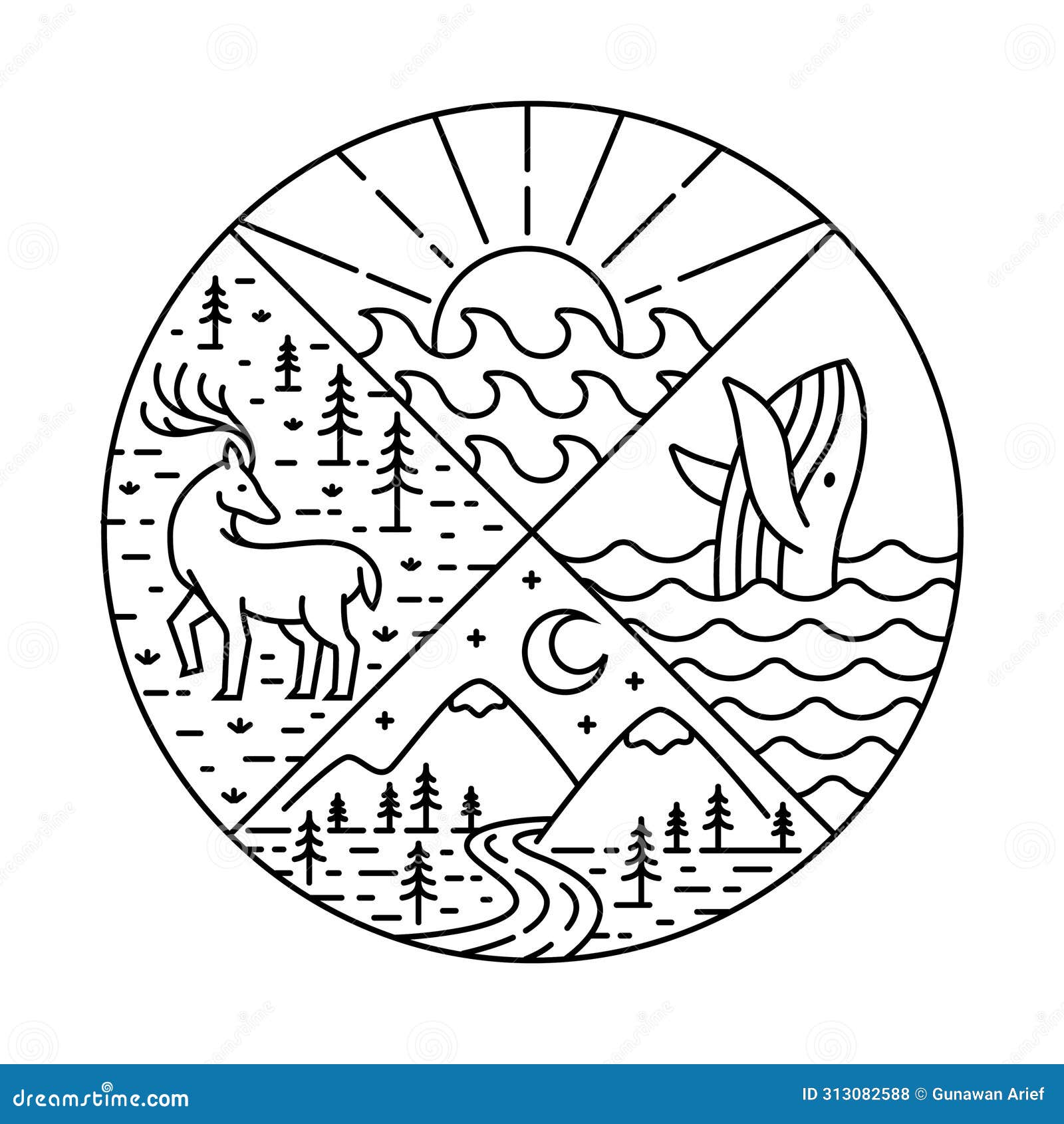 Natural Landscape in Circle Frame Illustration Vector Stock ...