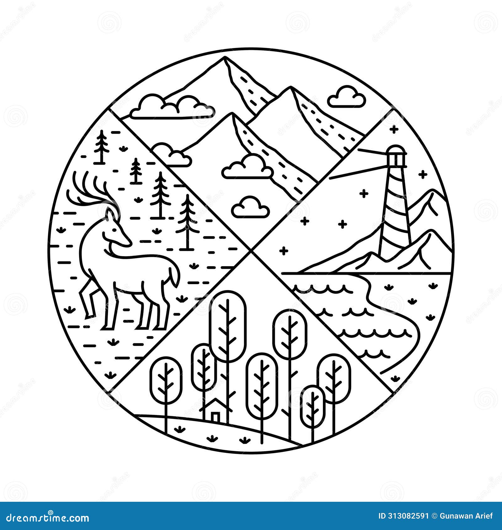 Natural Landscape in Circle Frame Illustration Vector Stock ...