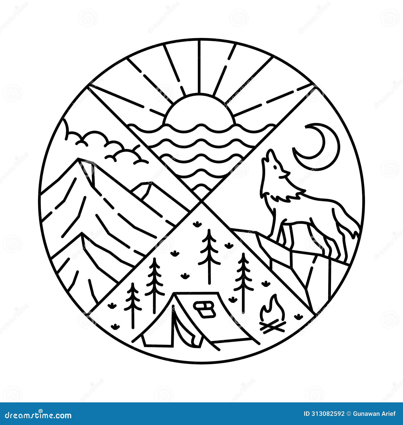 Natural Landscape in Circle Frame Illustration Vector Stock Vector ...