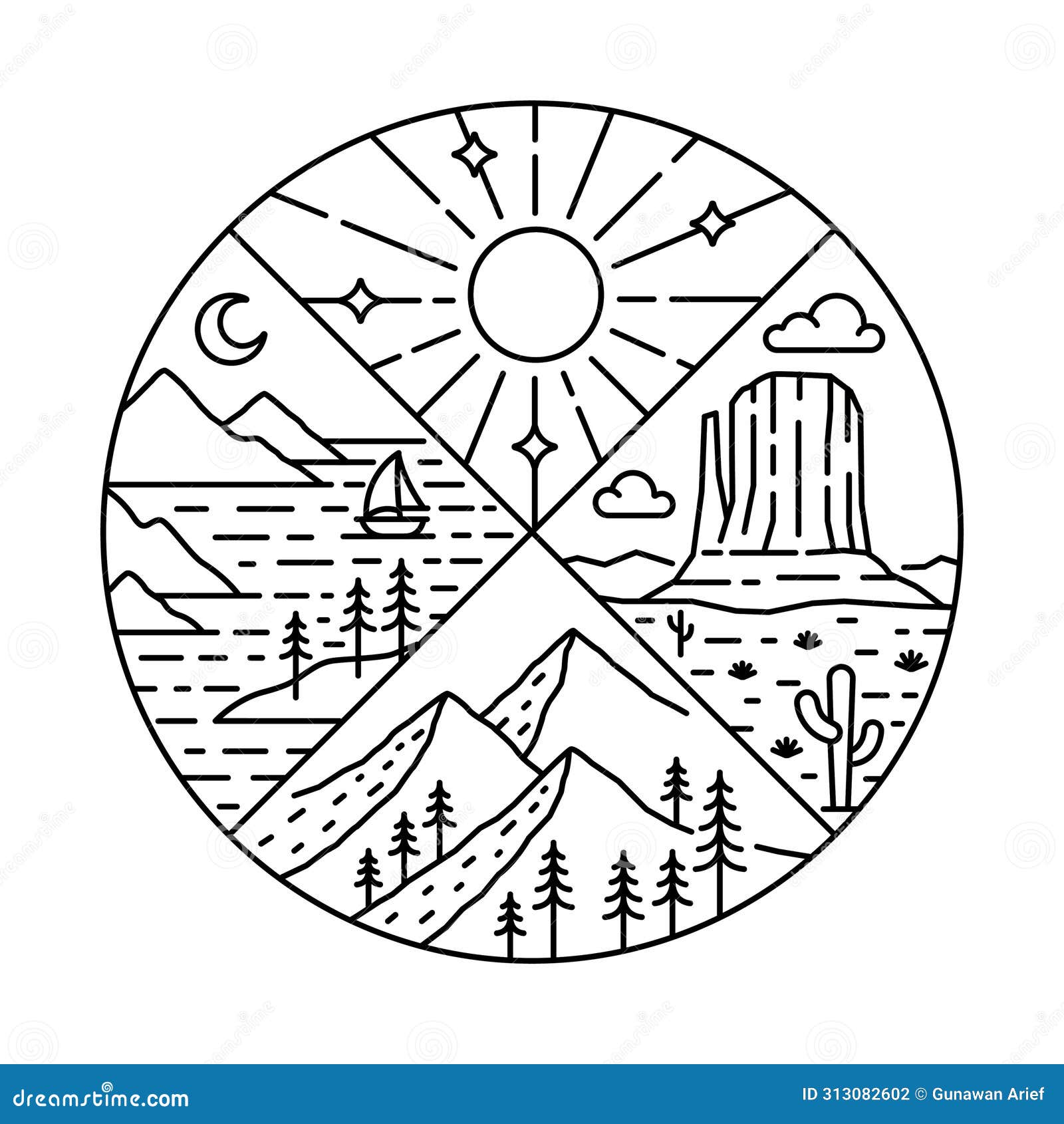 Natural Landscape in Circle Frame Illustration Vector Stock Vector ...