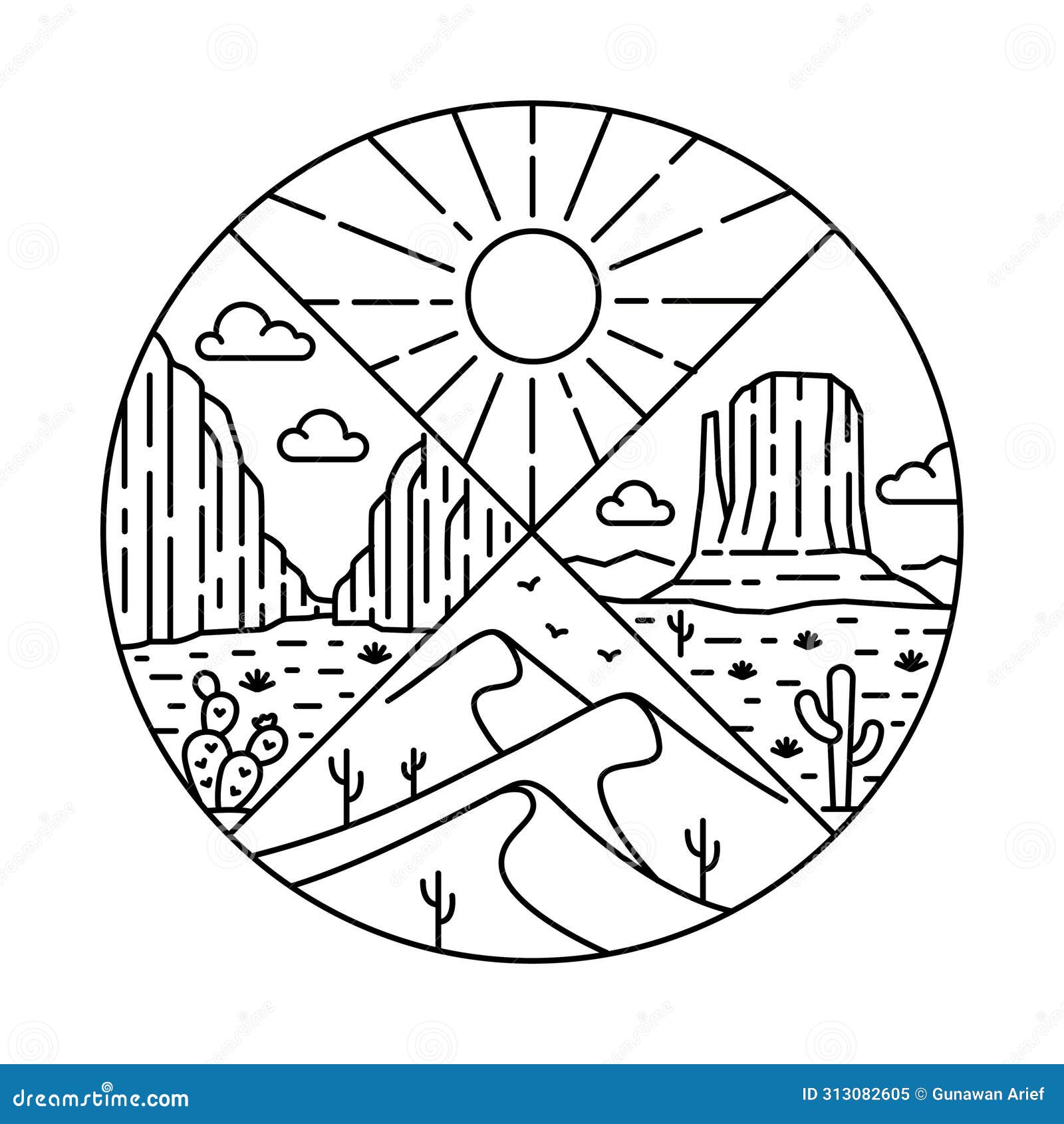 Natural Landscape in Circle Frame Illustration Vector Stock Vector ...
