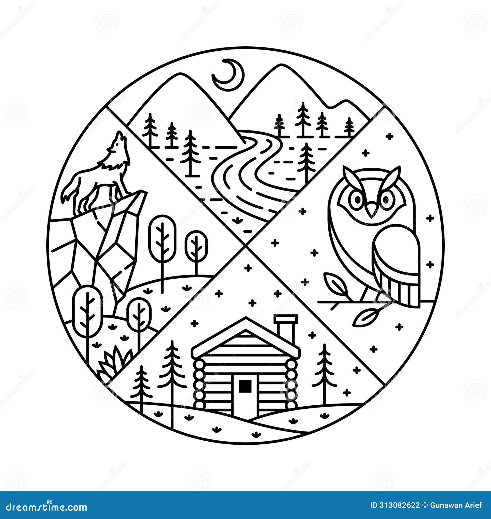 Natural Landscape in Circle Frame Illustration Vector Stock Vector ...