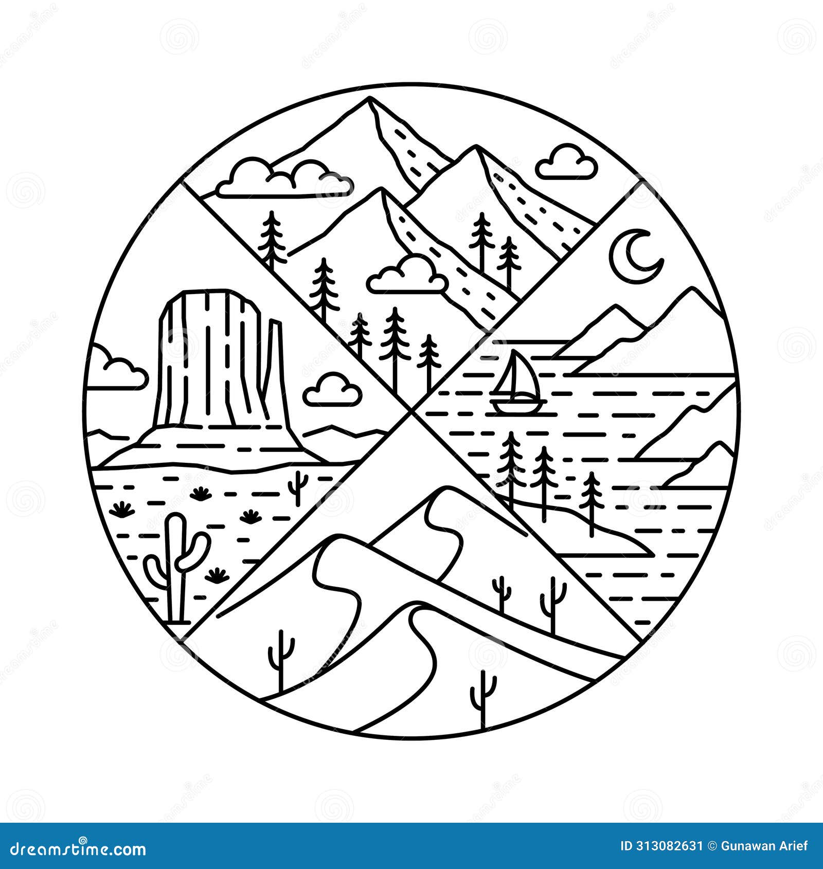 Natural Landscape in Circle Frame Illustration Vector Stock Vector ...