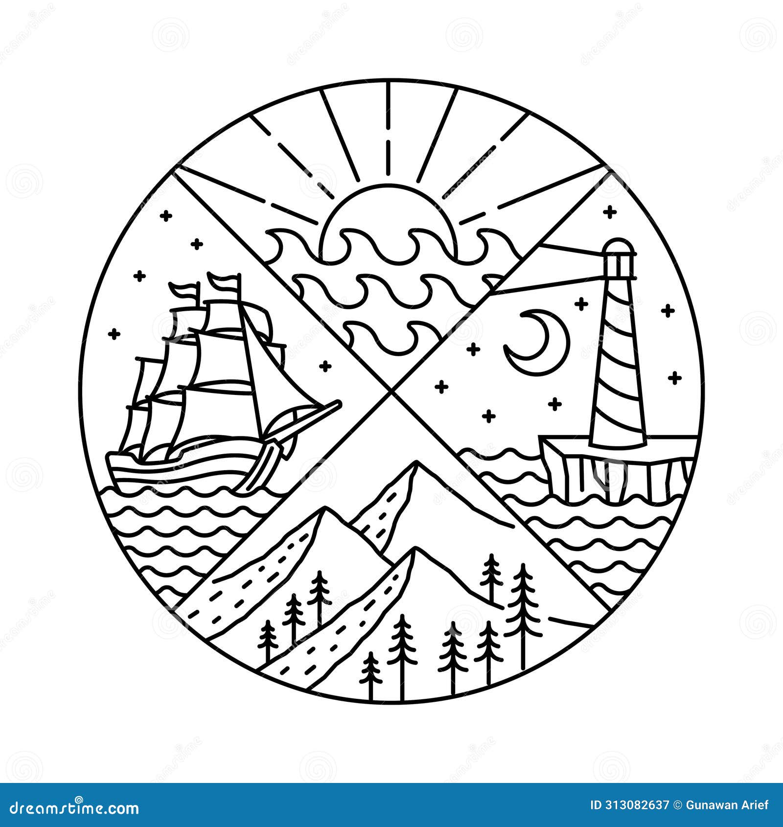 Natural Landscape in Circle Frame Illustration Vector Stock Vector ...