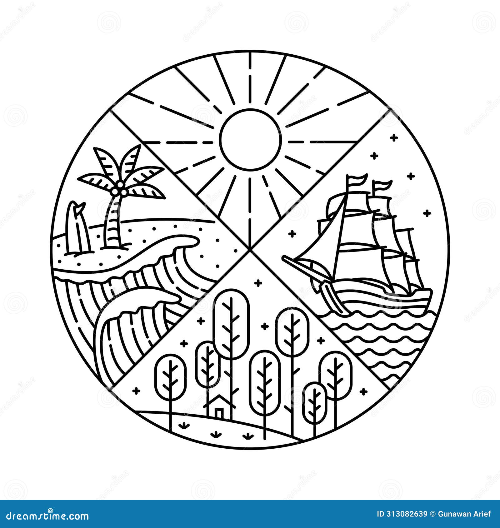 Natural Landscape in Circle Frame Illustration Vector Stock Vector ...