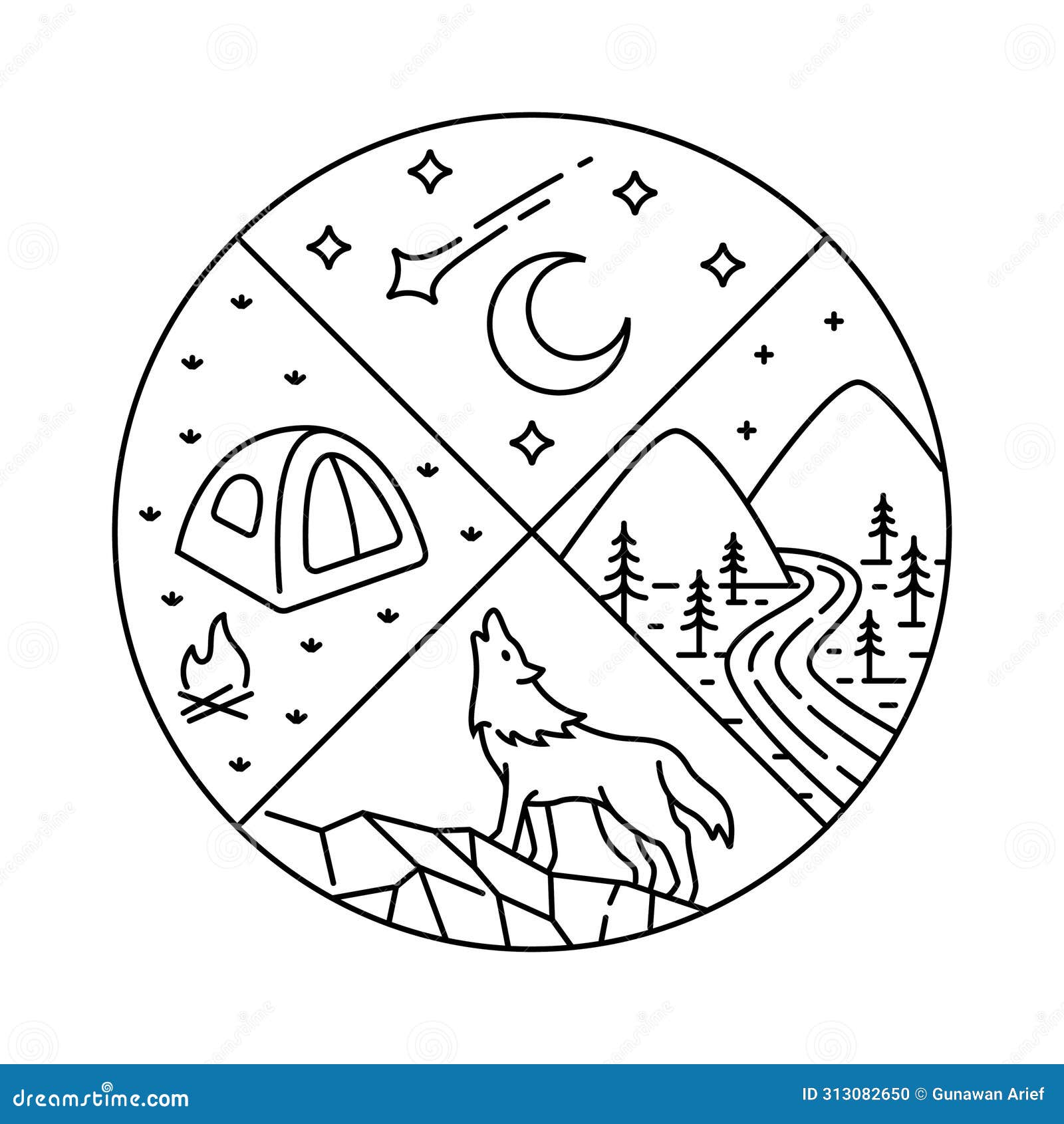 Natural Landscape in Circle Frame Illustration Vector Stock Vector ...