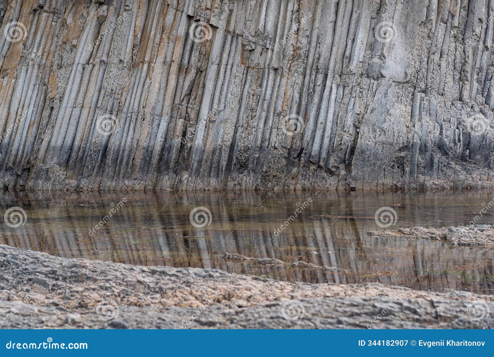 Natural Landscape with Columnar Basalt Coastal Rock Reflected in the ...