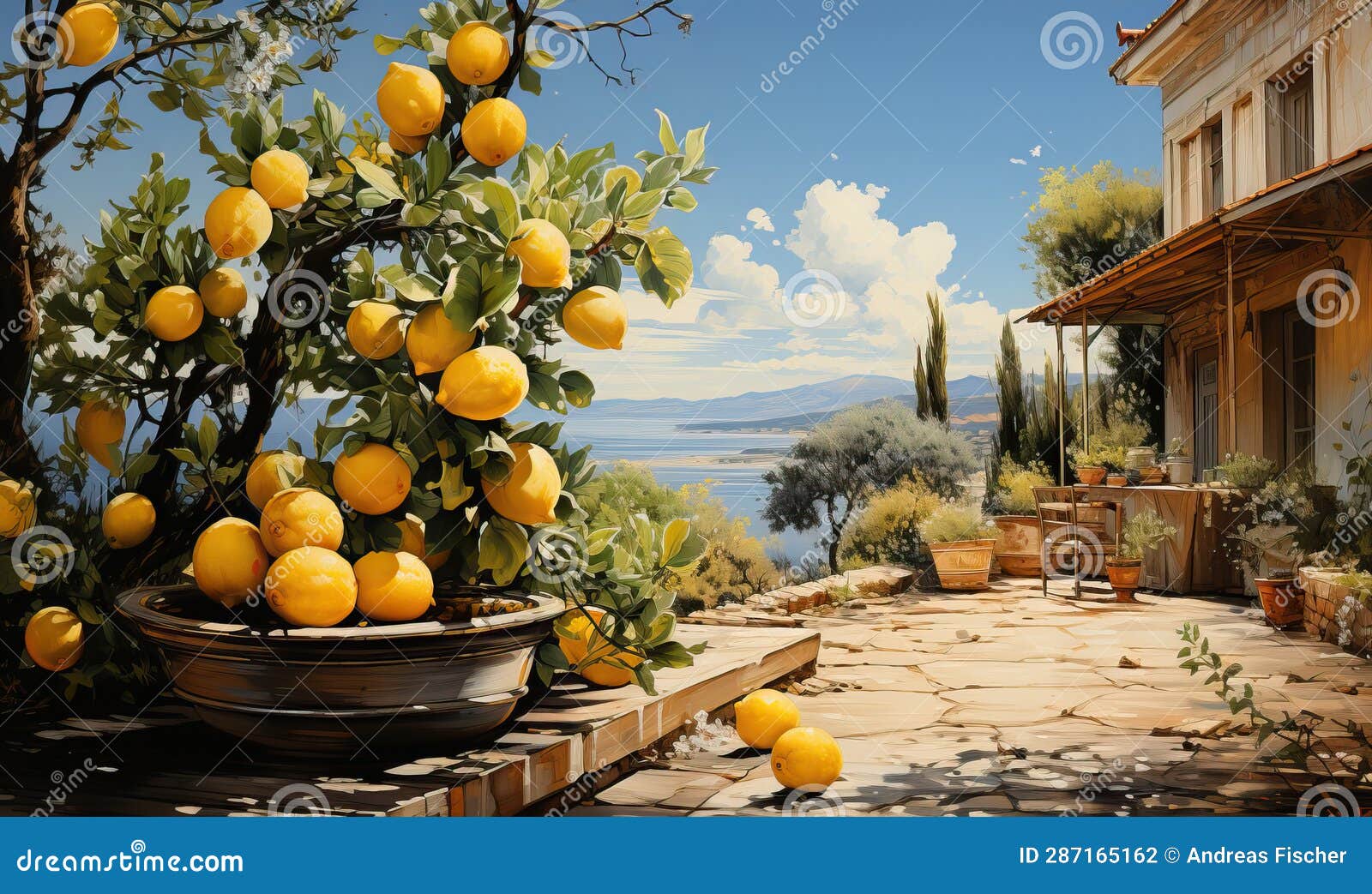 Natural Landscape with a Flowering Lemon Tree on a Cloudy Day. Stock ...