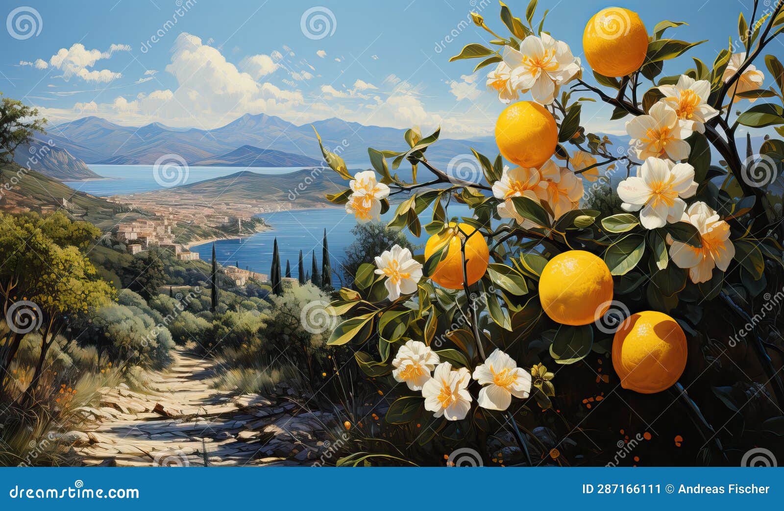 Natural Landscape with a Flowering Lemon Tree on a Cloudy Day. Stock ...