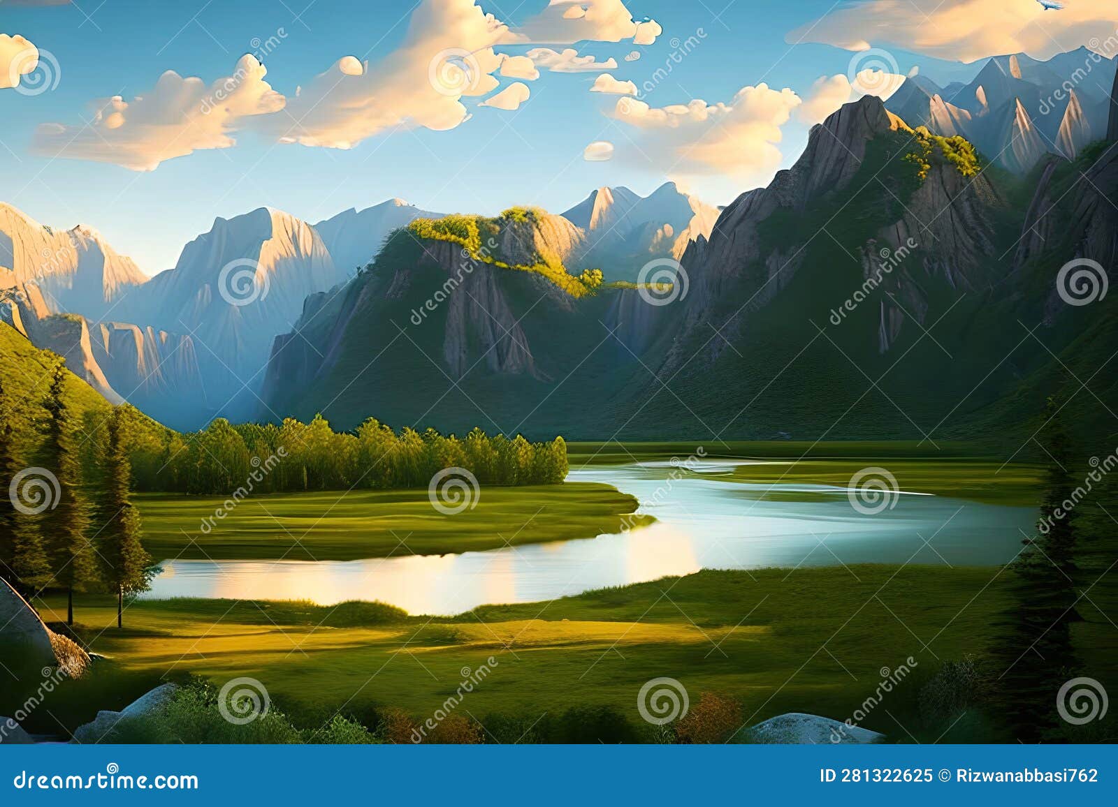 Natural Landscape with Trees Around a River and Mountains in the ...