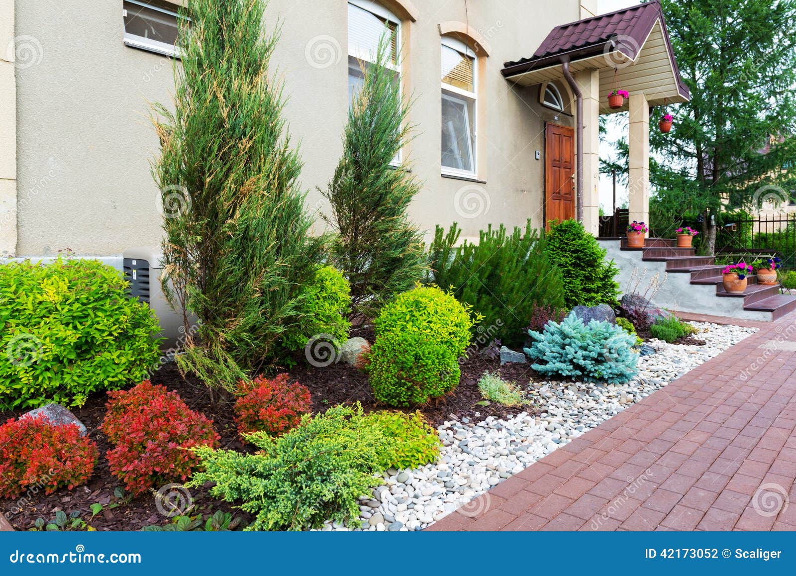 Natural Landscaping in Home Garden Stock Photo - Image of exterior ...