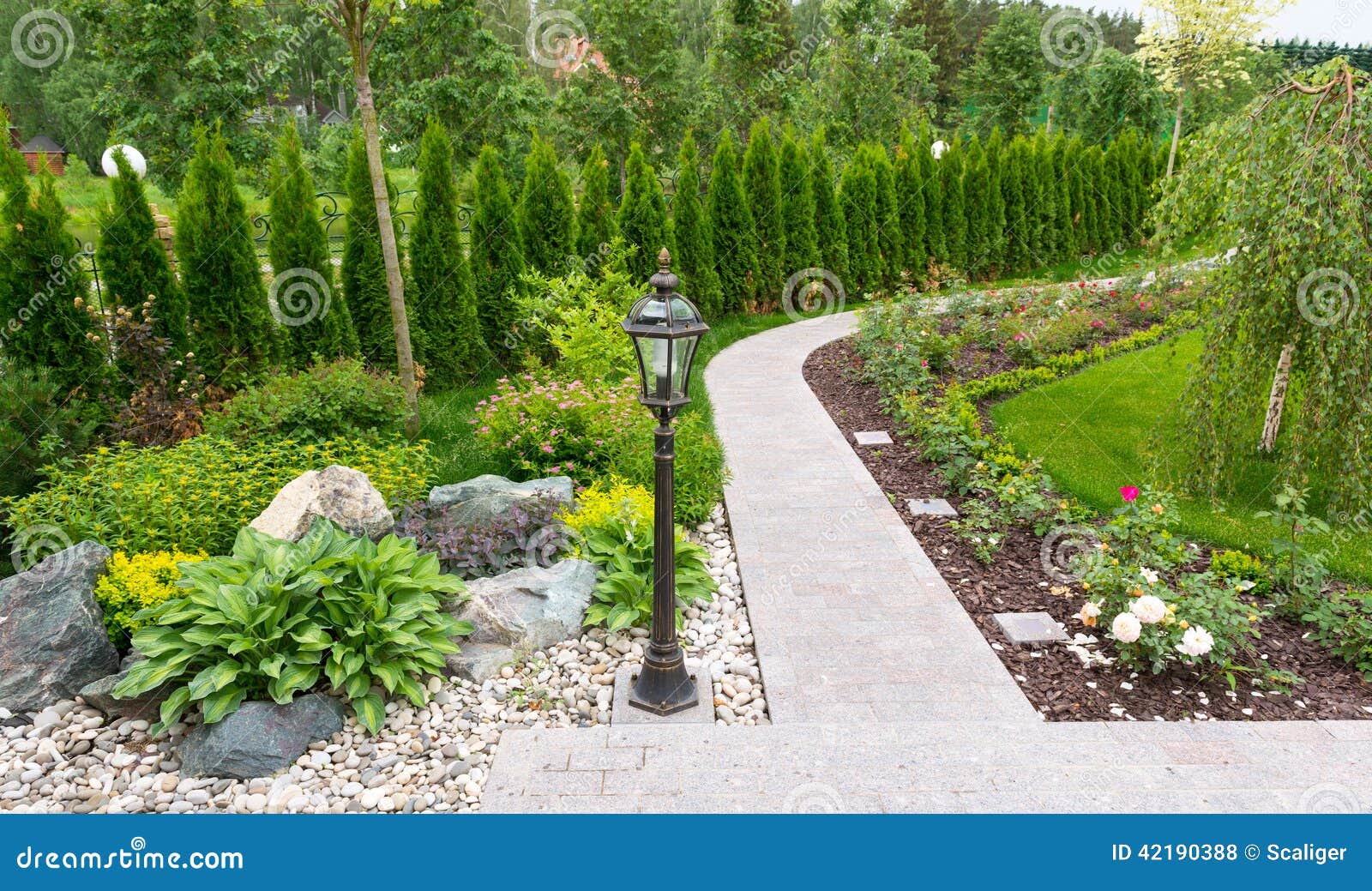 Natural Landscaping in Home Garden Stock Photo - Image of floral ...