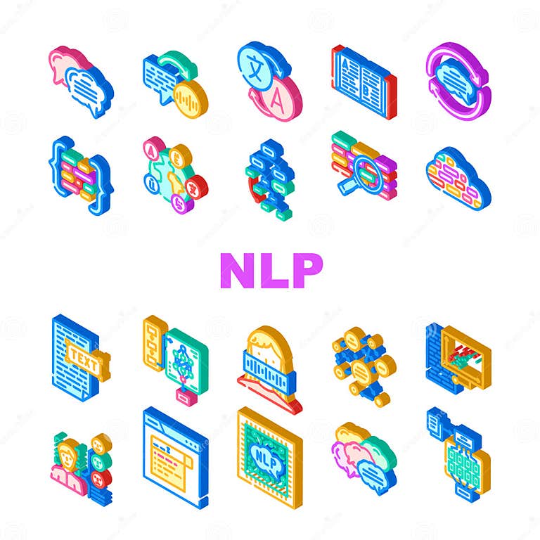 Natural Language Processing Nlp Icons Set Vector Stock Illustration