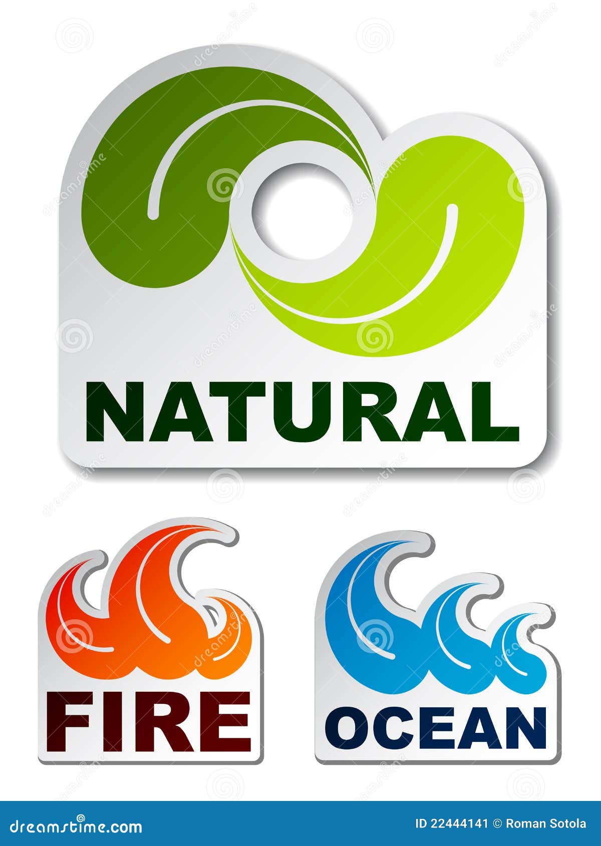 Natural Leaf Ocean Wave Flame Fire Stickers Stock Vector - Illustration ...