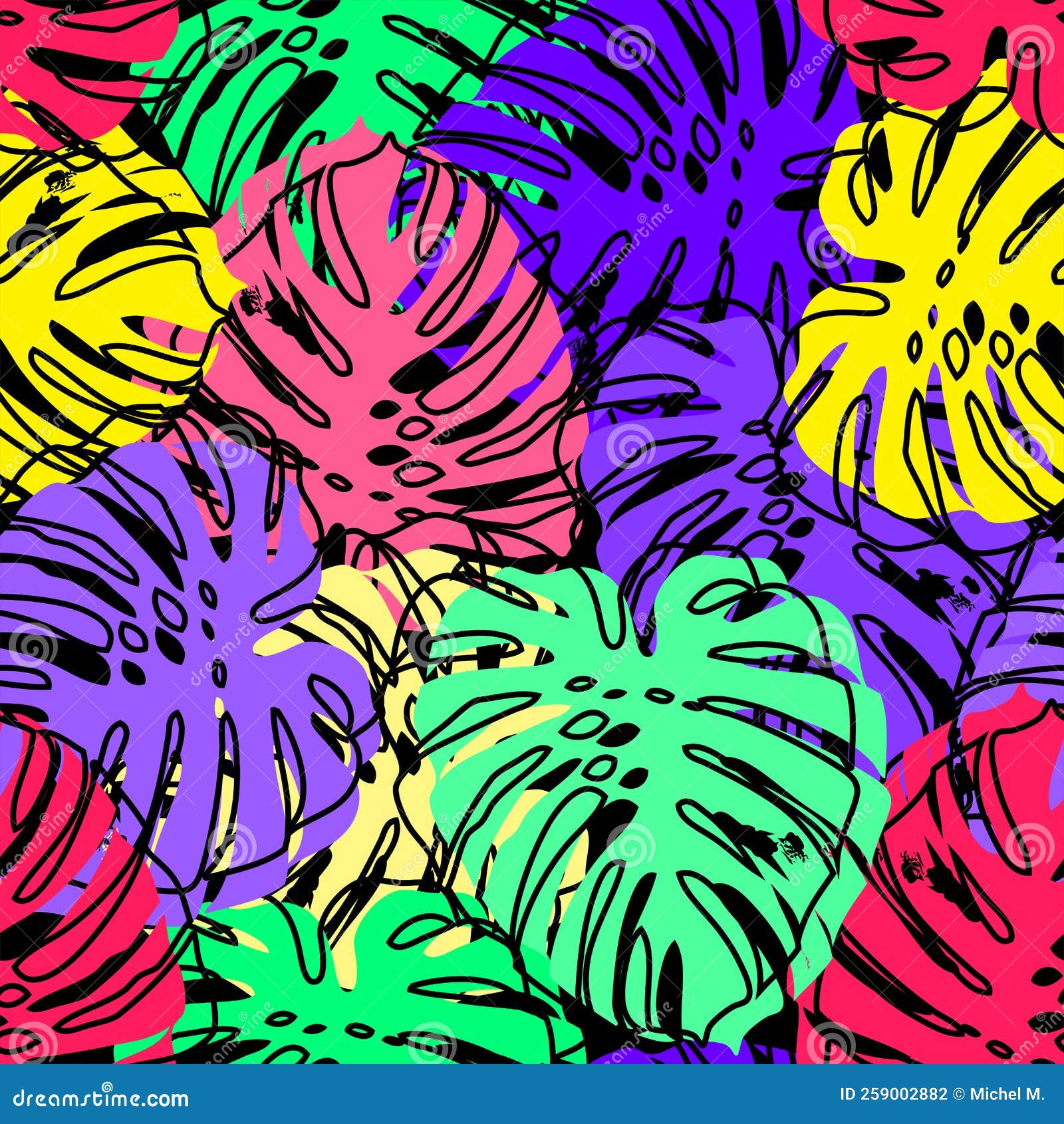 Natural Leaves Neon Color Draw Background Fabric Background Pattern ...