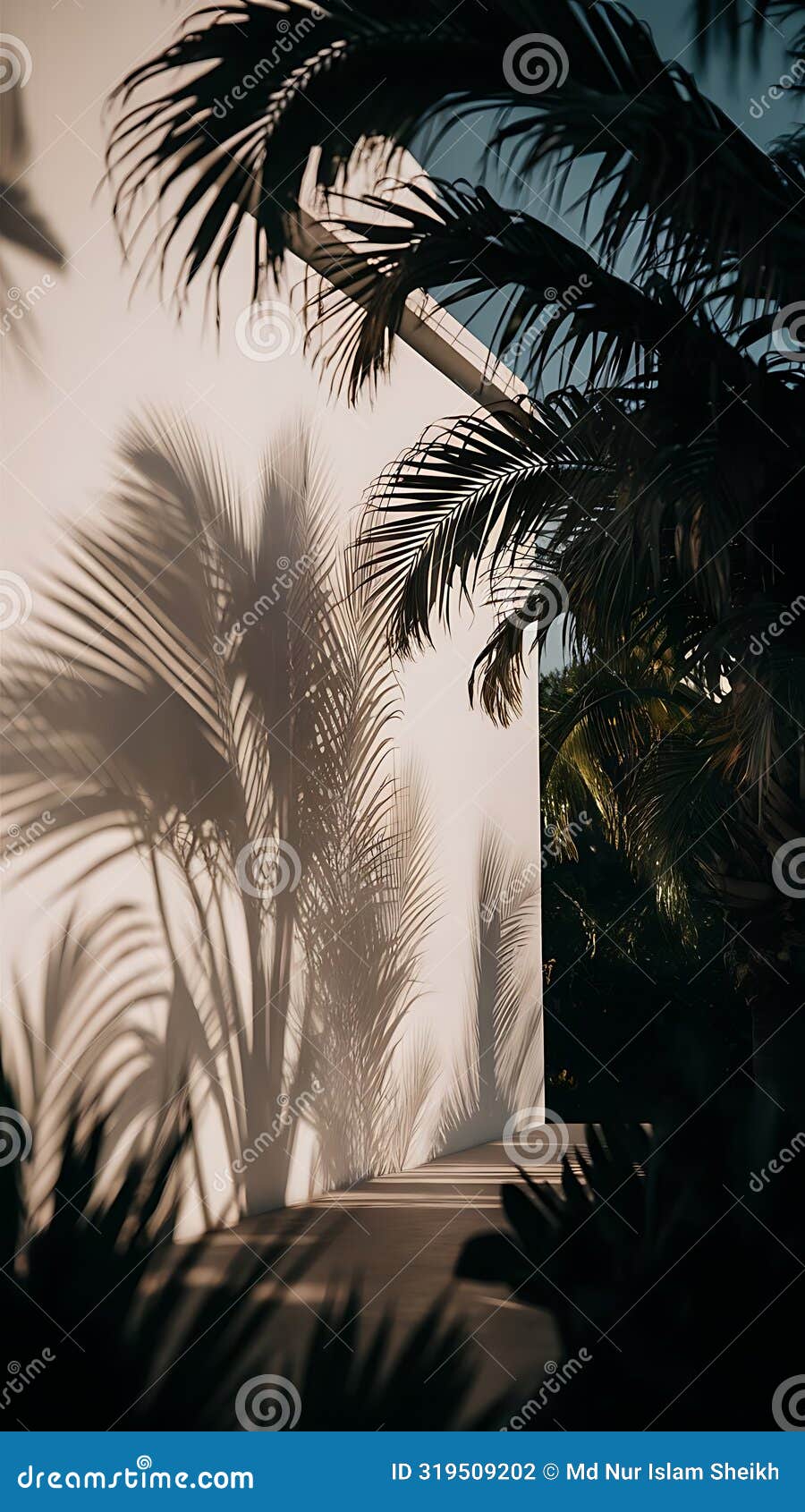 Natural Leaves Palm Tree Branch Falling on Wall Stock Illustration ...