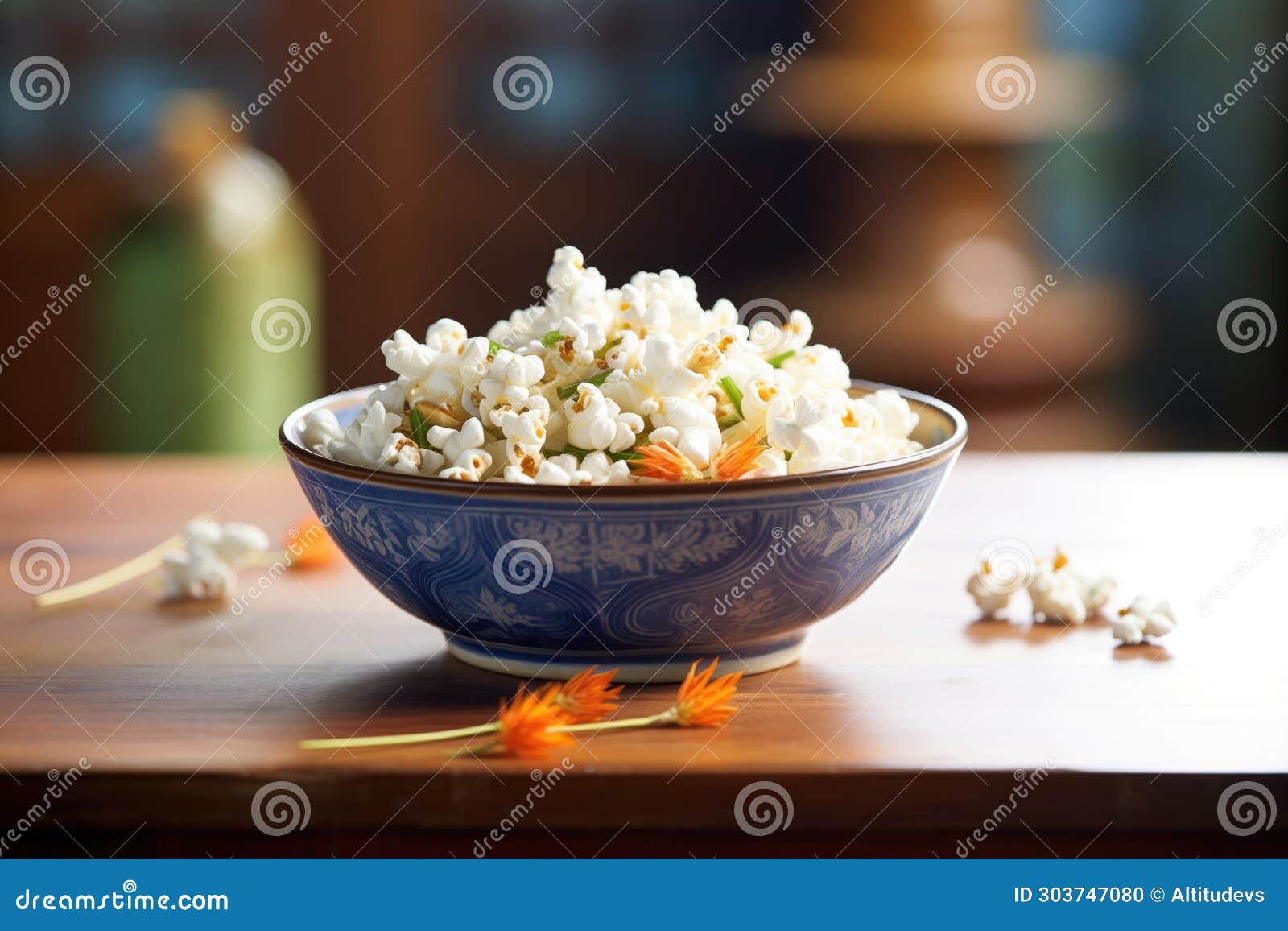 Natural Light on Air-popped Popcorn in a Ceramic Handcrafted Dish Stock ...