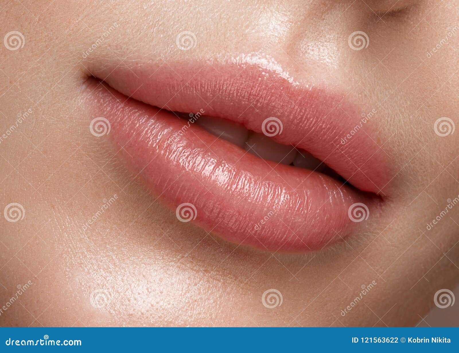 Natural lips close up stock photo. Image of care, gloss - 121563622