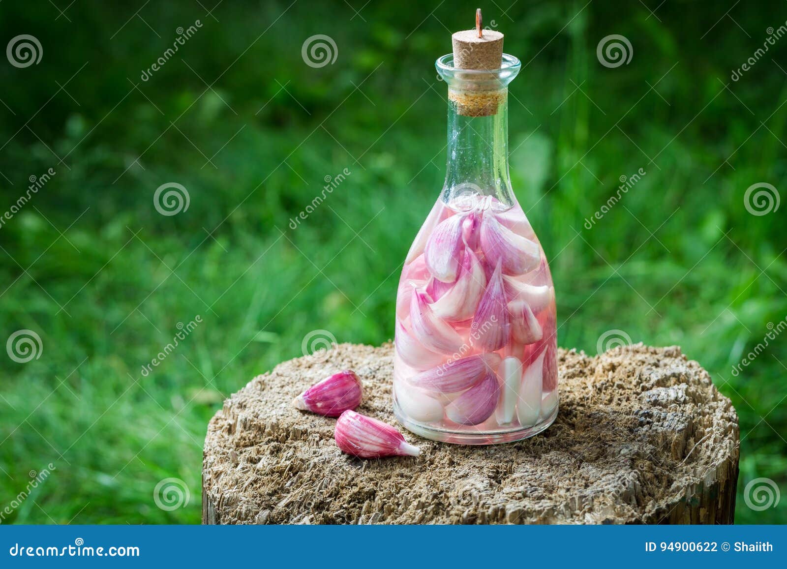 Natural Liqueur with Garlic and Alcohol in Summer Stock Photo - Image ...