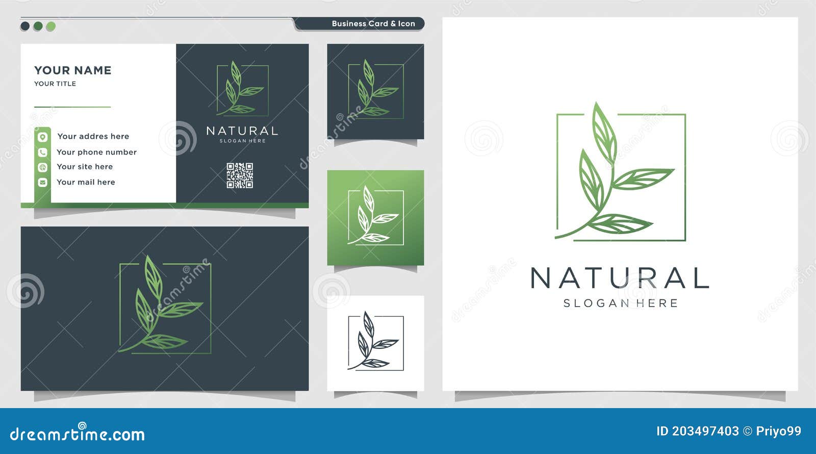 Natural Logo with Unique Leaf Line Art Style Premium Vector Stock ...