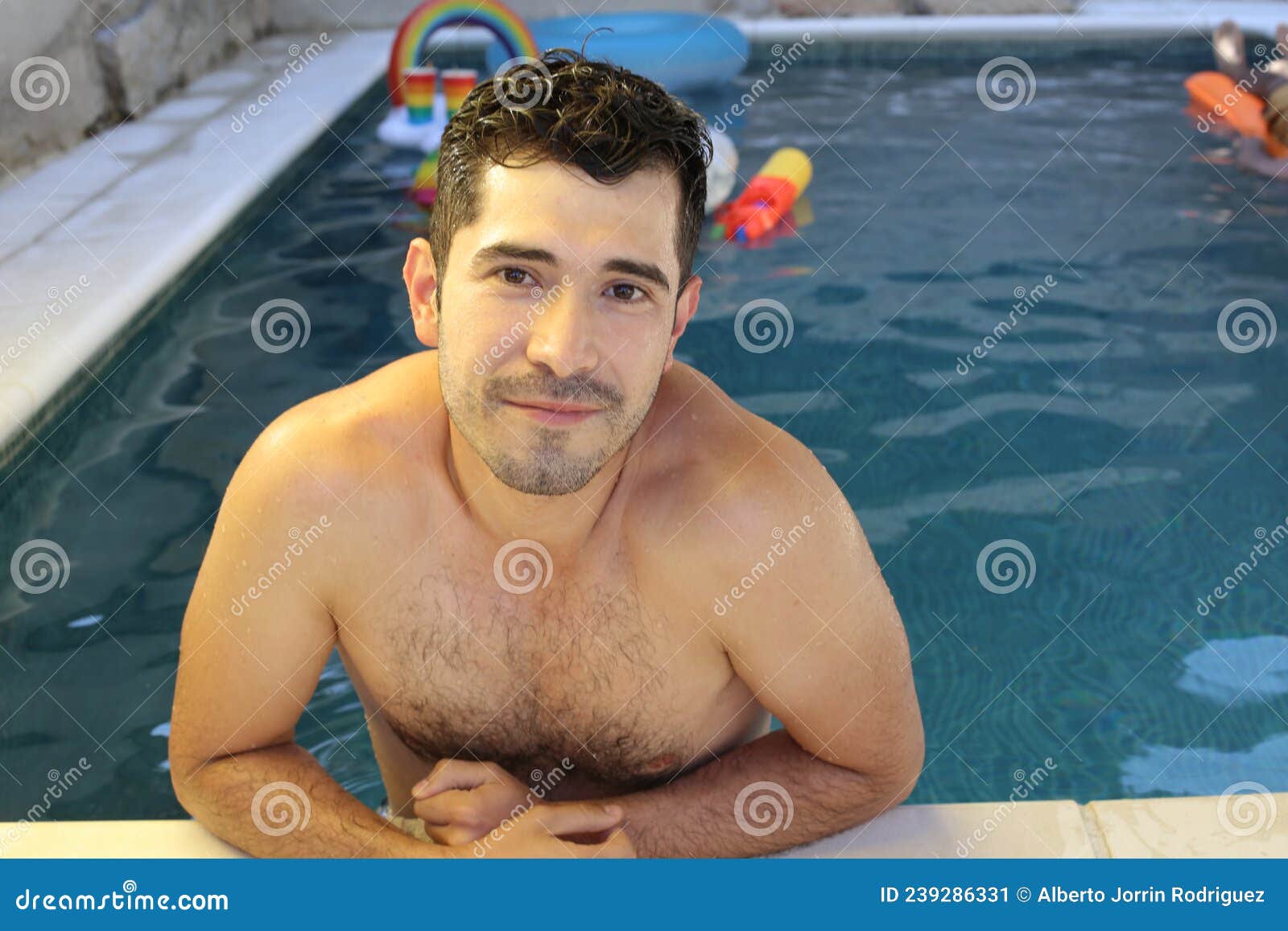 Natural Looking Young Man in Swimming Pool Stock Image - Image of ...