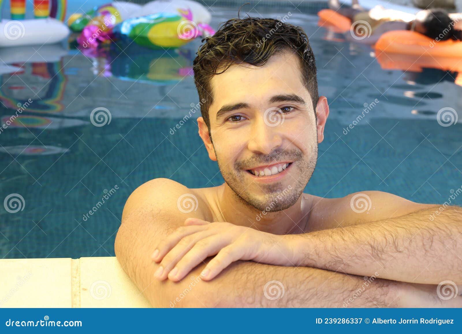 Natural Looking Young Man in Swimming Pool Stock Image - Image of pool ...