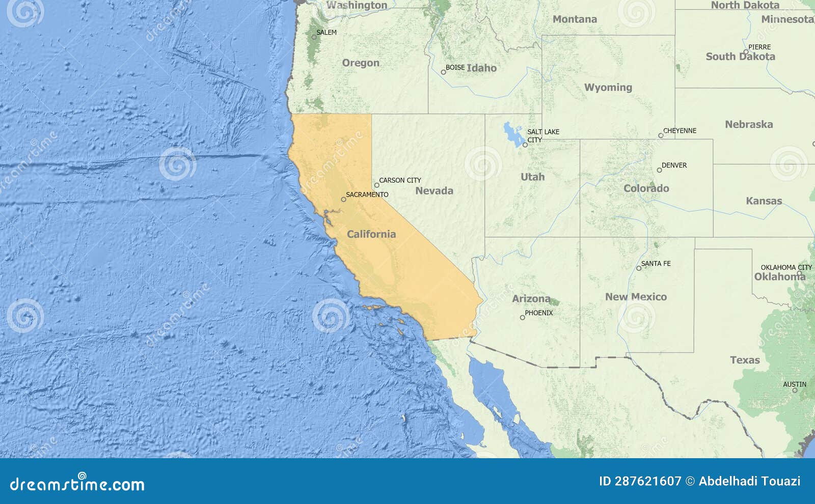 Natural map of California stock illustration. Illustration of text ...