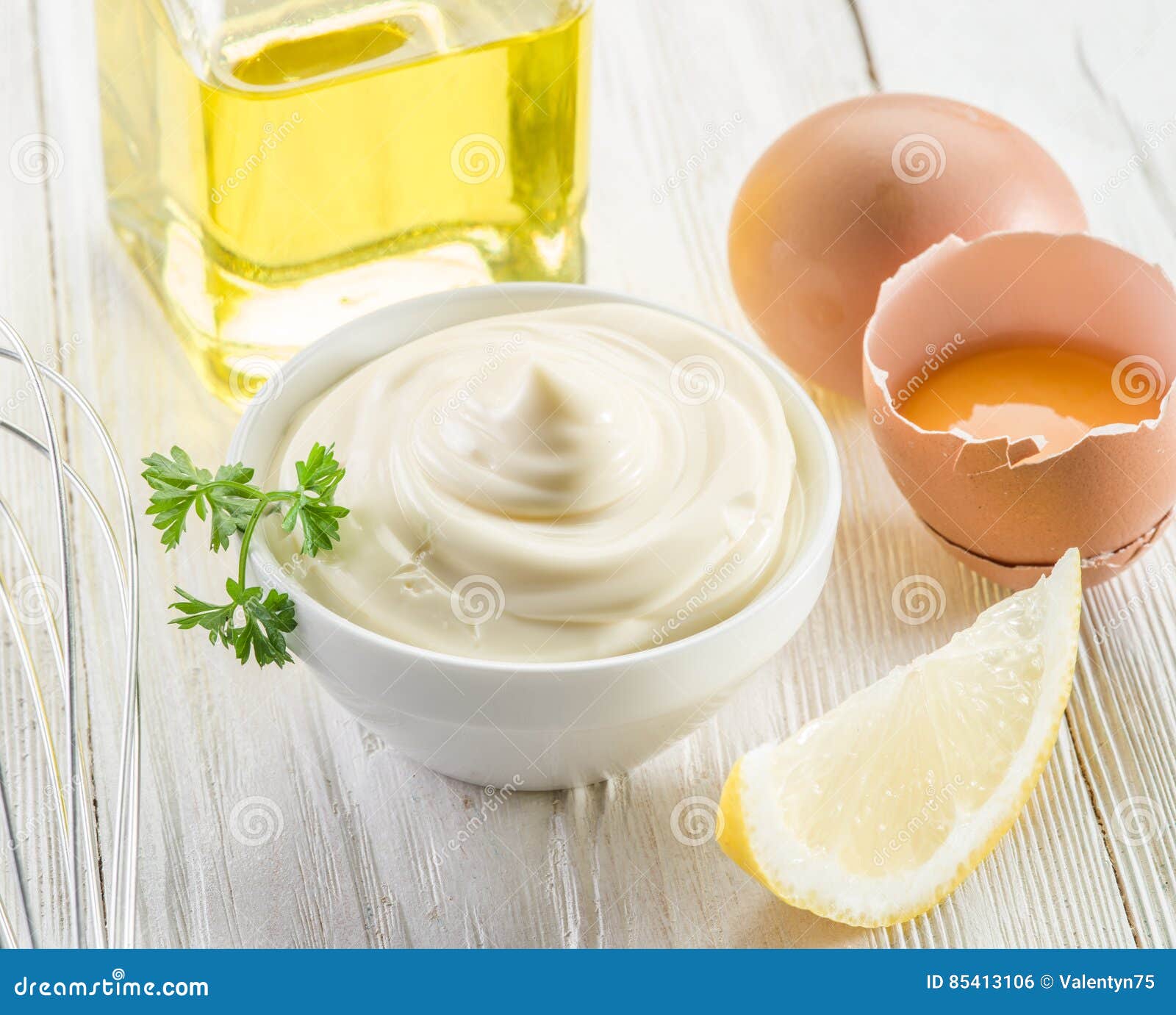Natural Mayonnaise Ingredients and Sauce in the Bowl. Stock Photo ...