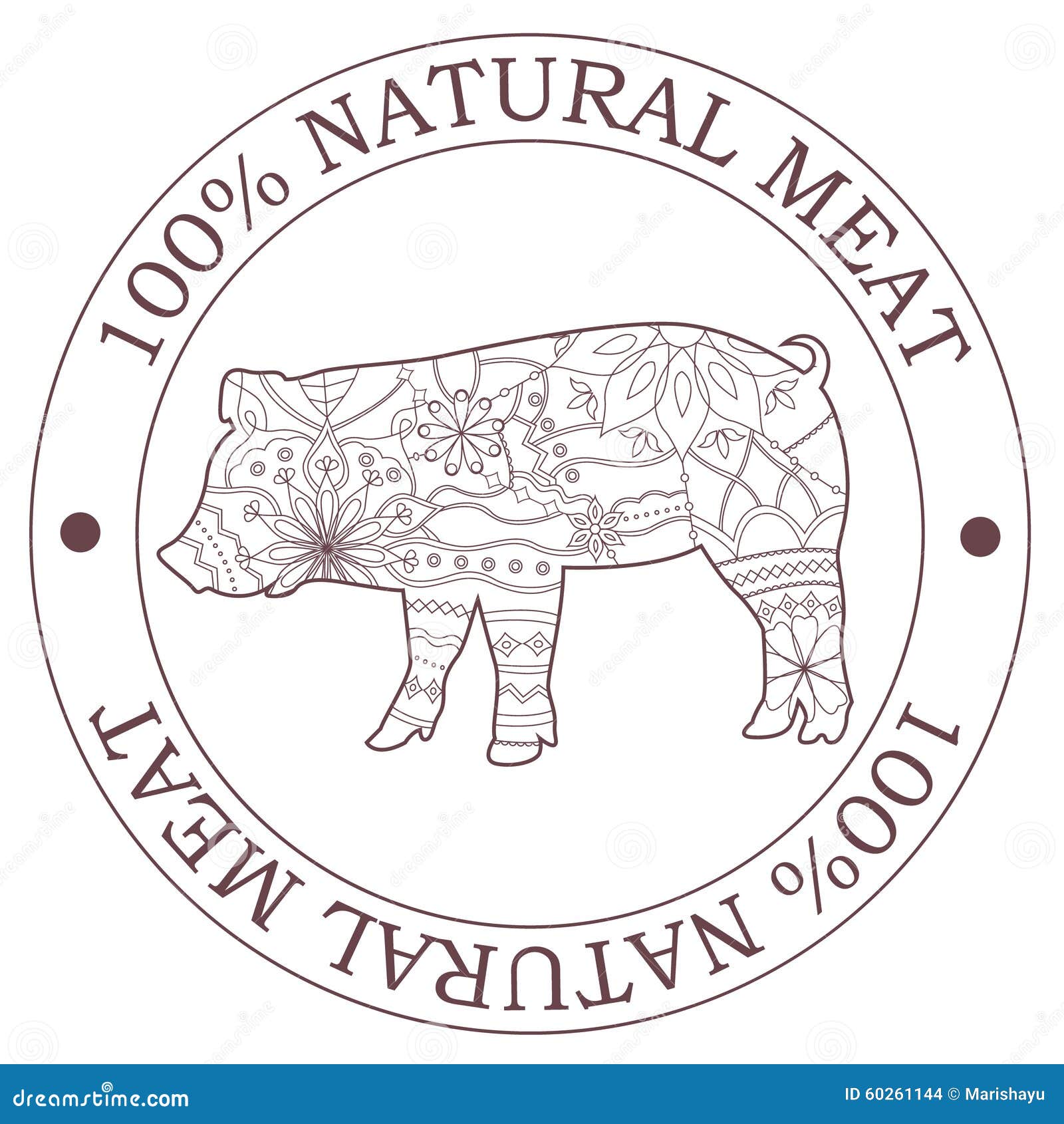Natural Meat Stamp with Pig Stock Illustration - Illustration of design ...