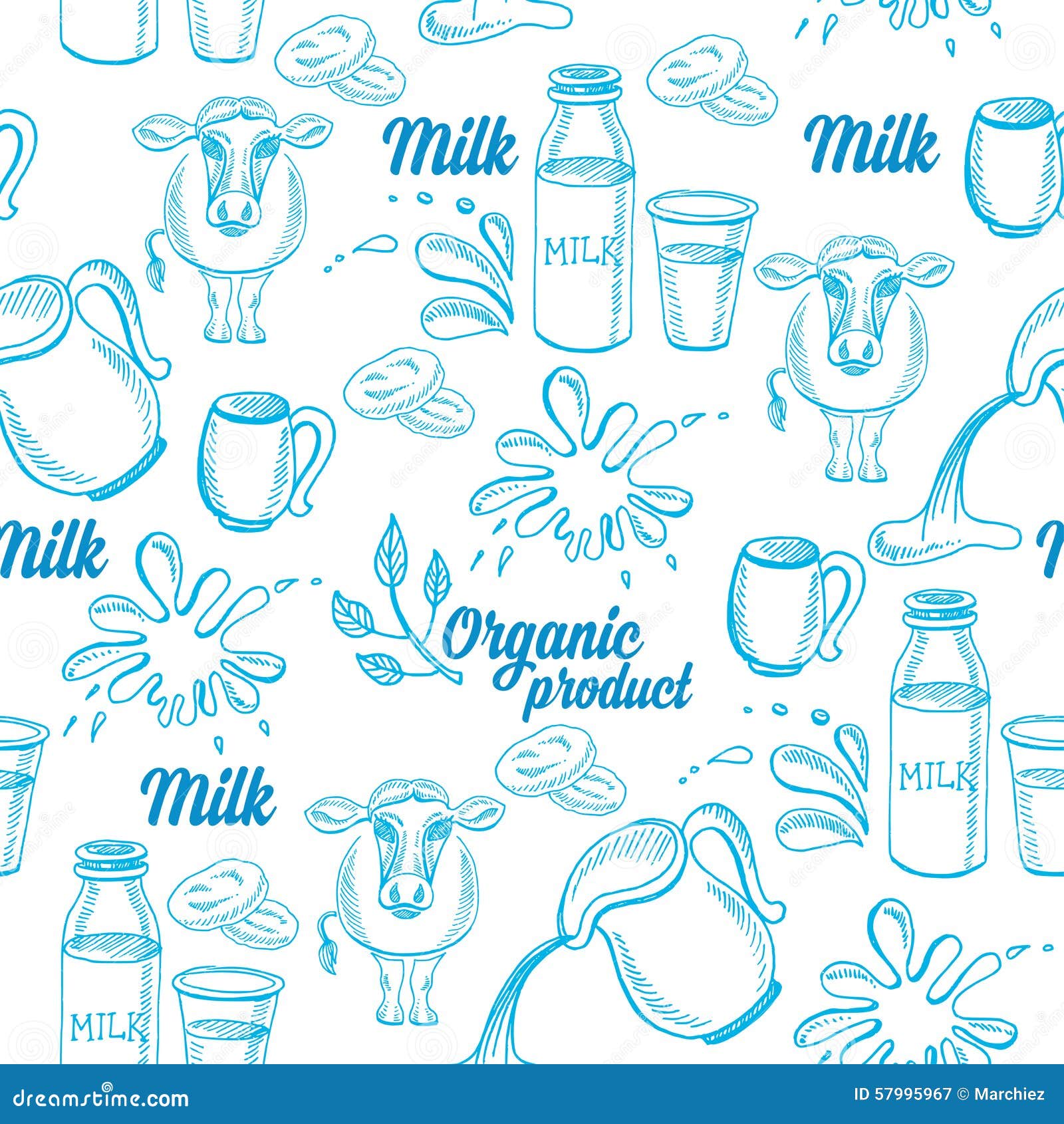 Natural Milk with Splashes, Seamless Pattern Design. Stock Vector ...