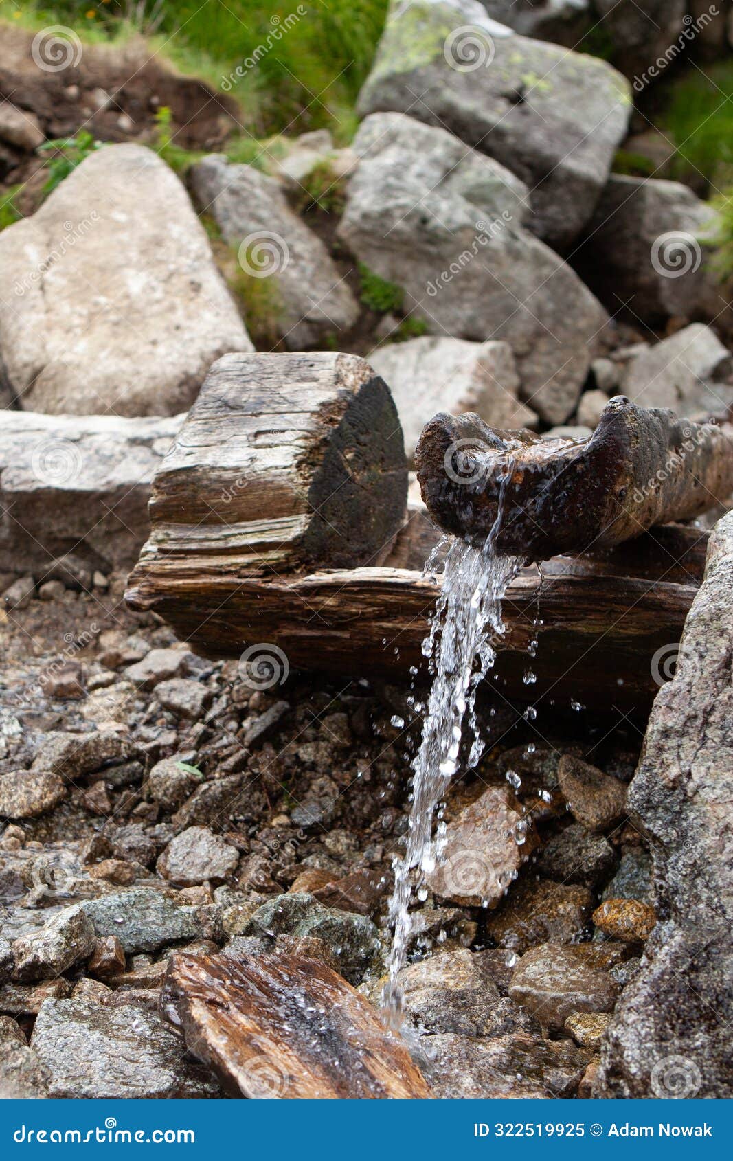 Natural Mountain Spring Water Source Stock Image - Image of wooden ...