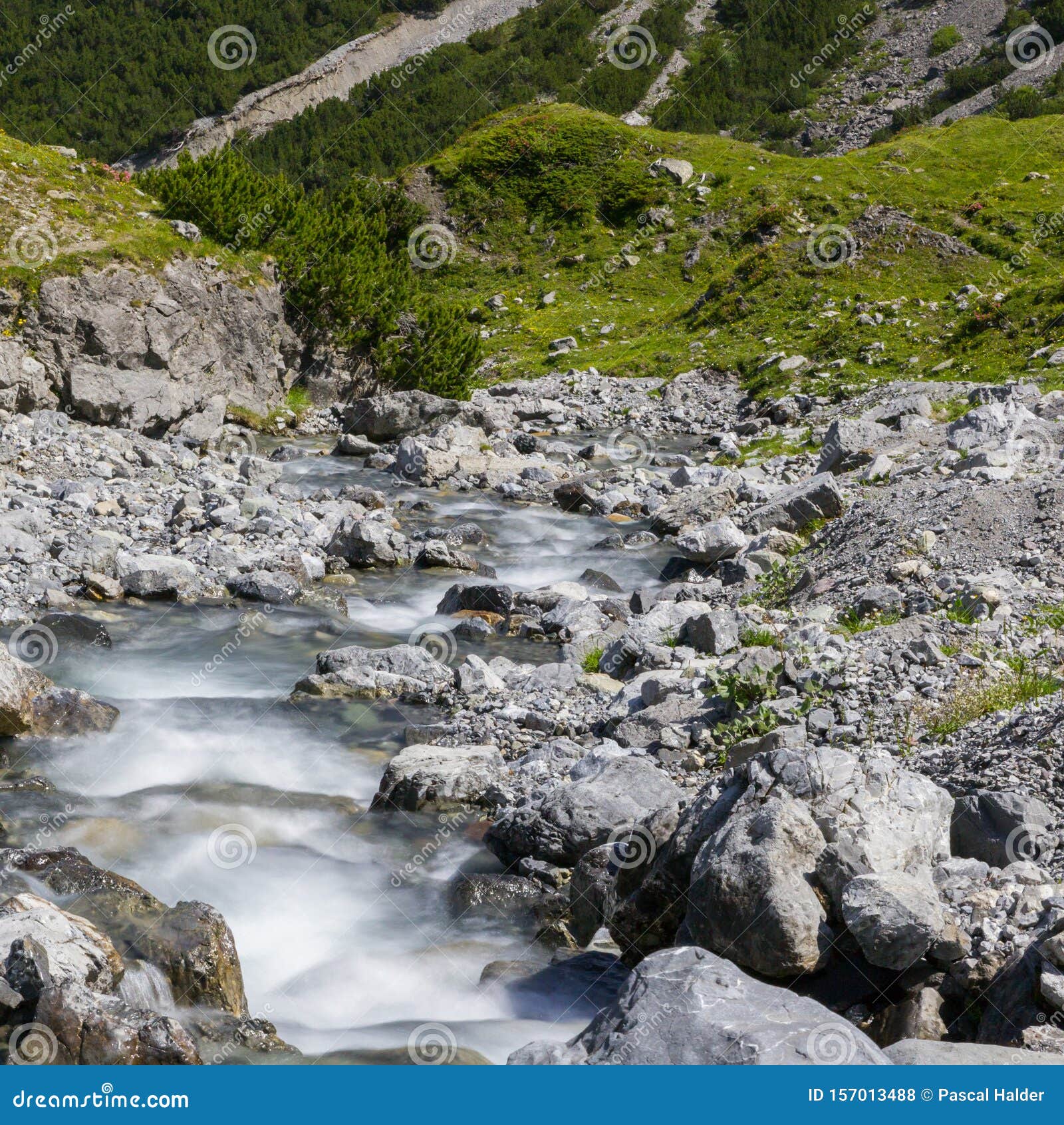 Mountain Stream in Flow with Rocks and Stones Stock Photo - Image of ...