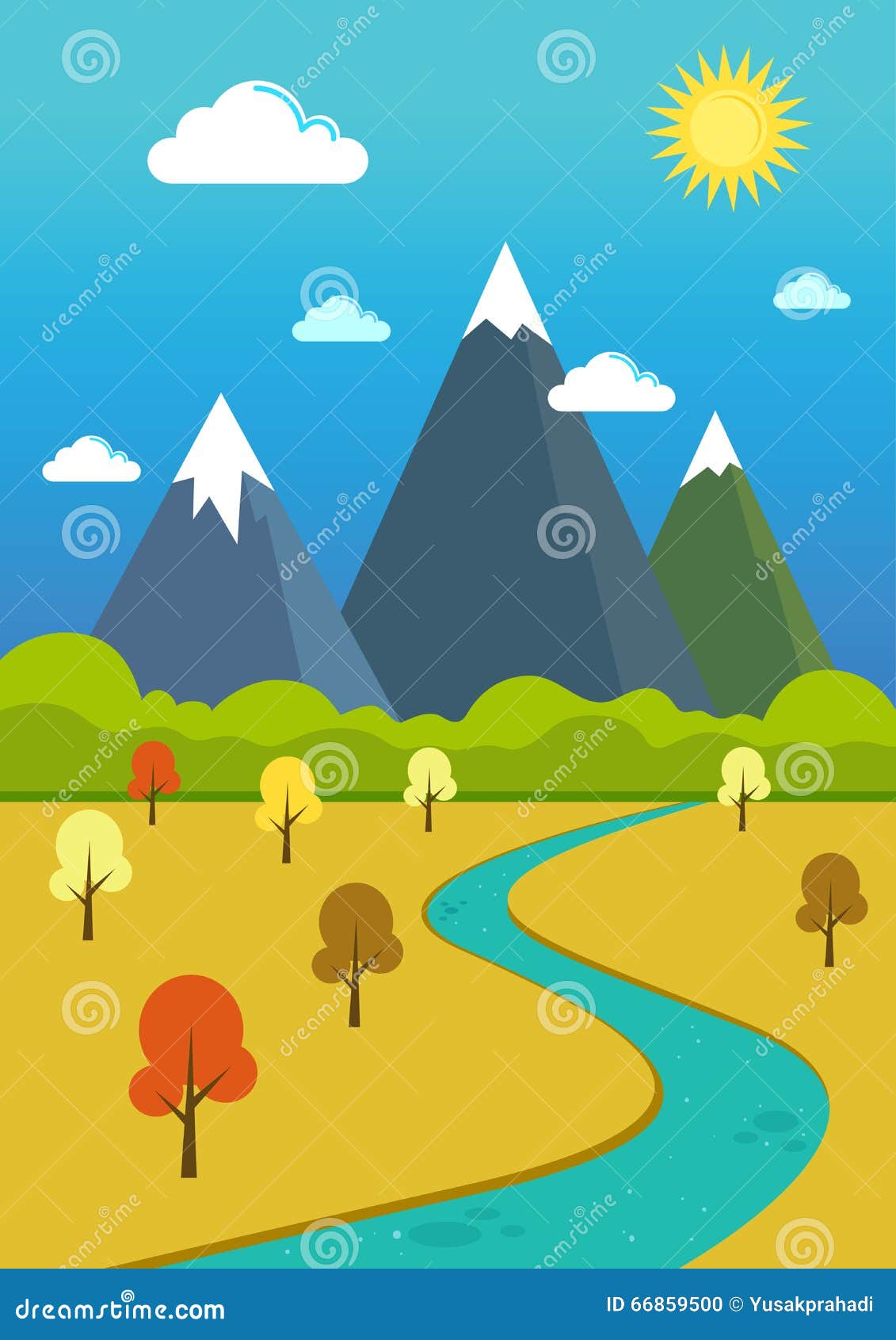Natural Mountains River and Valley Landscape Stock Vector ...