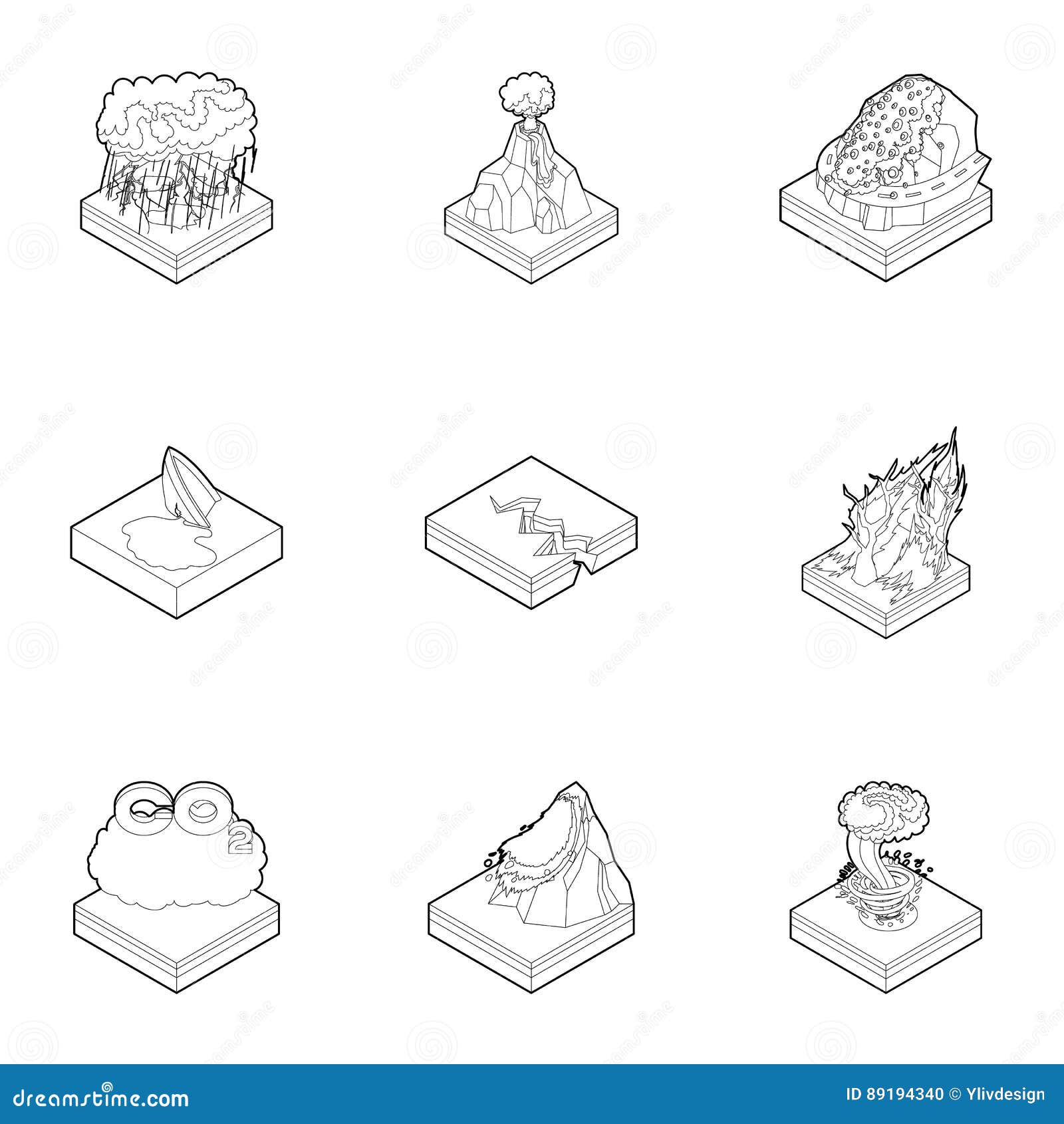 Natural Occurrence Icons Set, Outline Style Stock Vector - Illustration ...