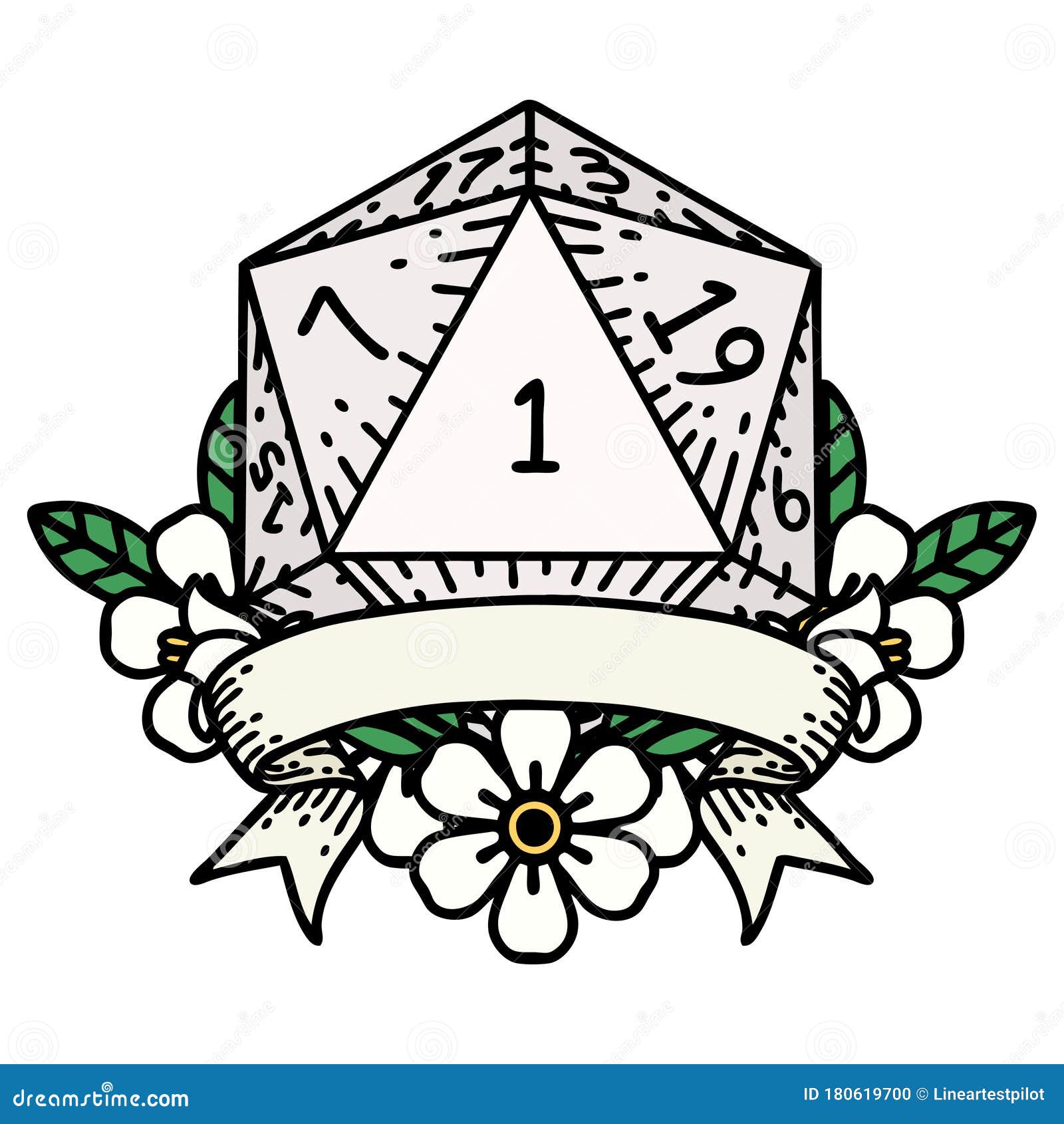 Natural One D20 Dice Roll Illustration Stock Vector - Illustration of ...