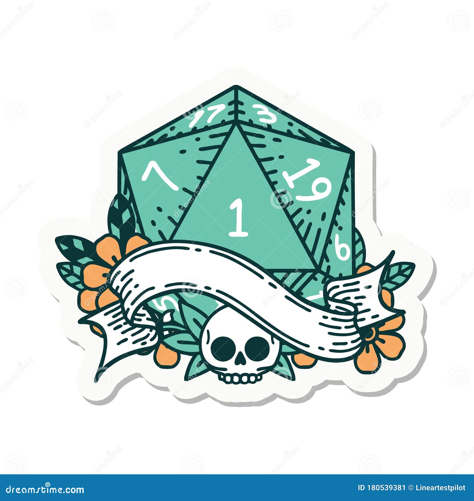 Natural One D20 Dice Roll Sticker Stock Vector - Illustration of dice ...
