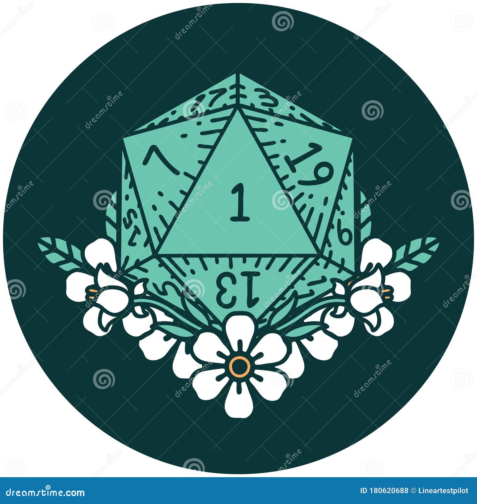 Natural One Dice Roll with Floral Elements Icon Stock Vector ...