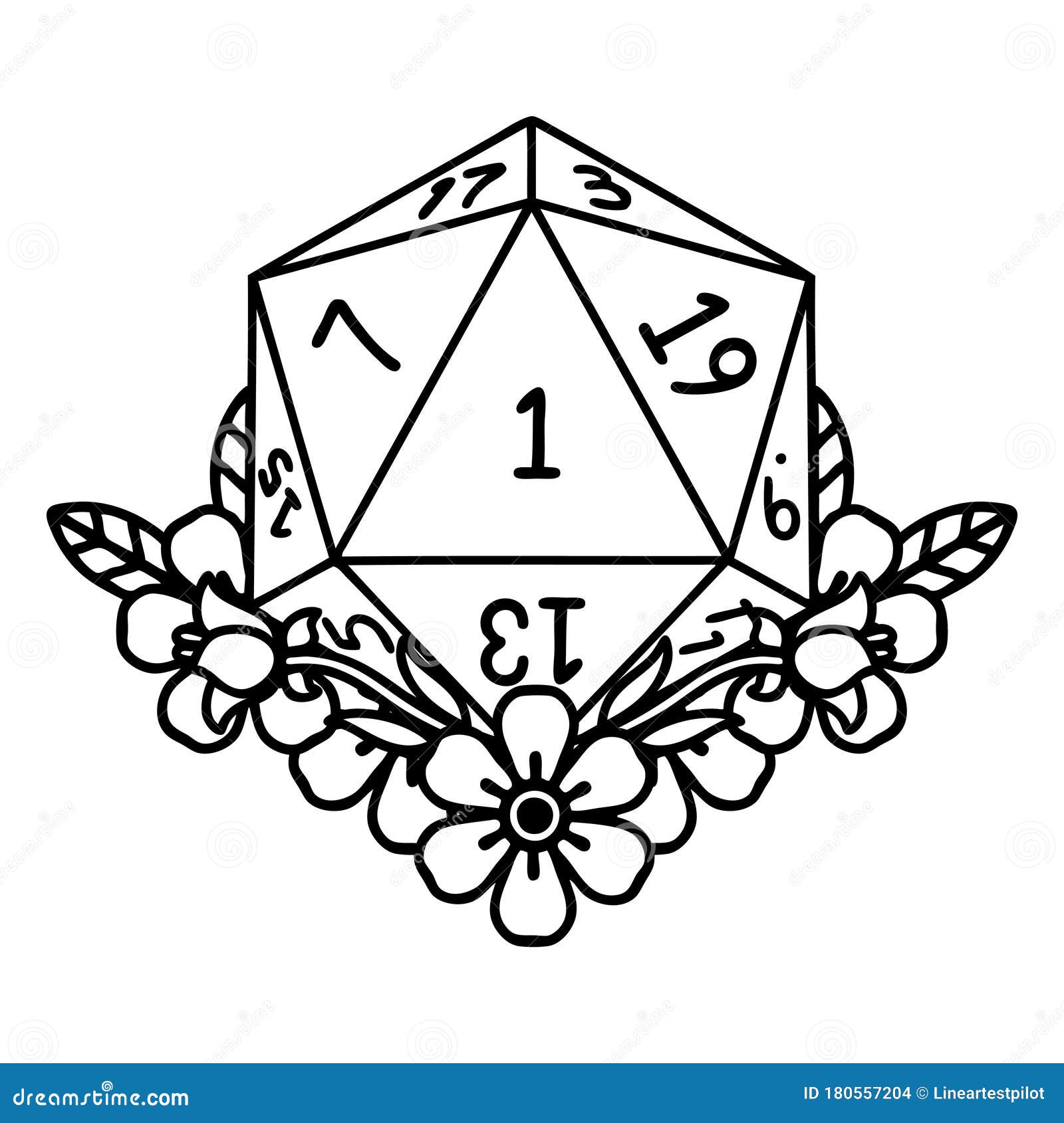 Natural One Dice Roll with Floral Elements Illustration Stock Vector ...