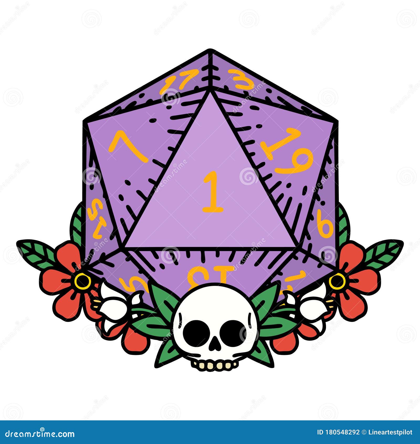 Natural One Dice Roll with Floral Elements Illustration Stock Vector ...