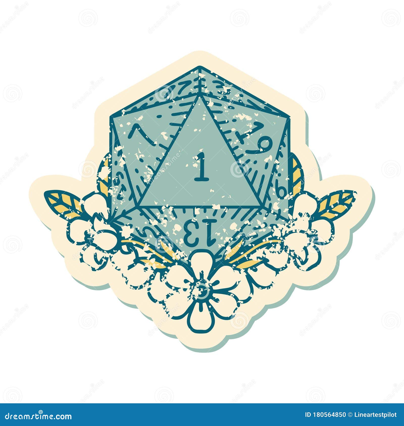 Natural One Dice Roll with Floral Elements Illustration Stock Vector ...